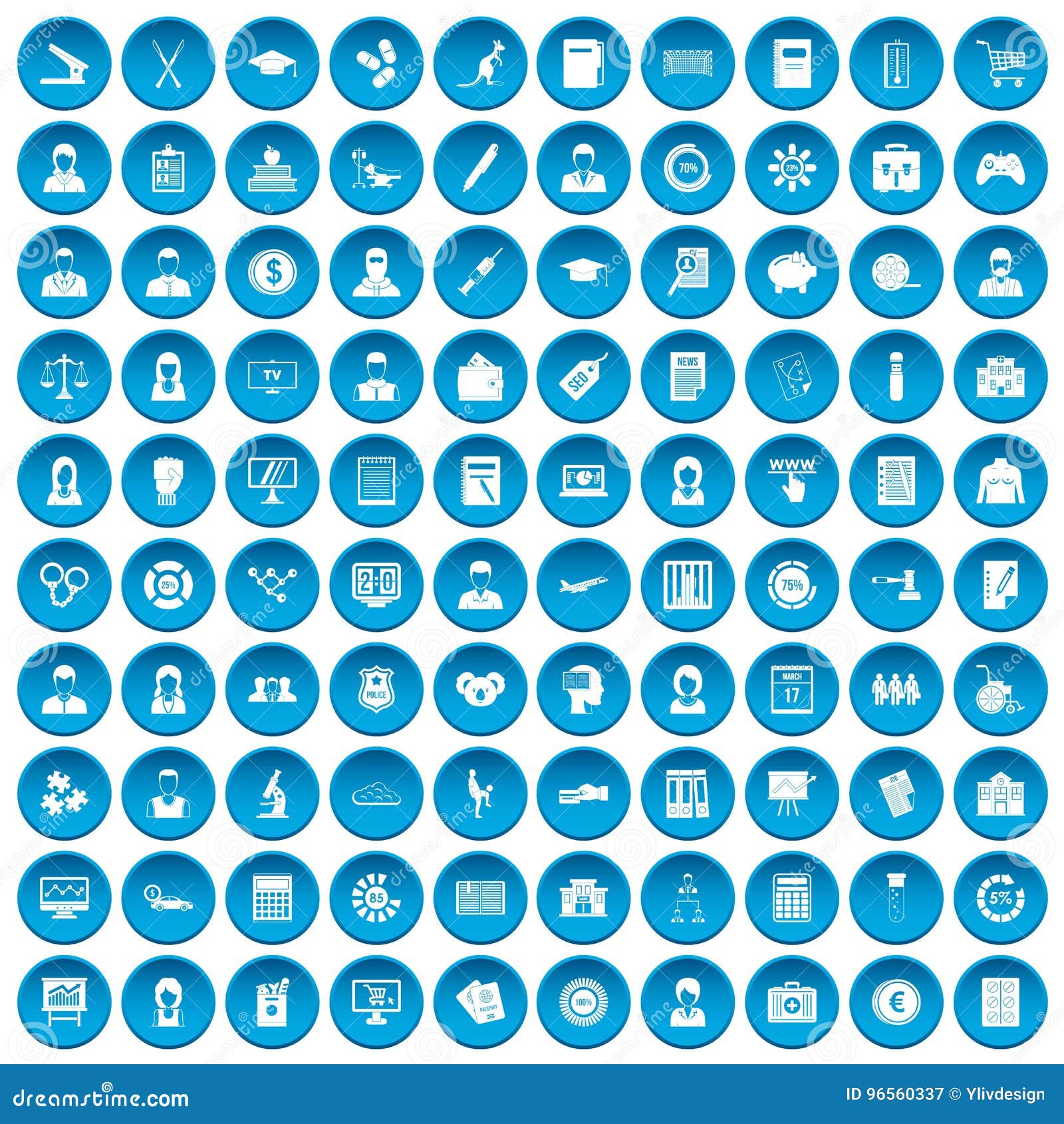 100 Statistic Data Icons Set Blue Stock Vector - Illustration of prison ...