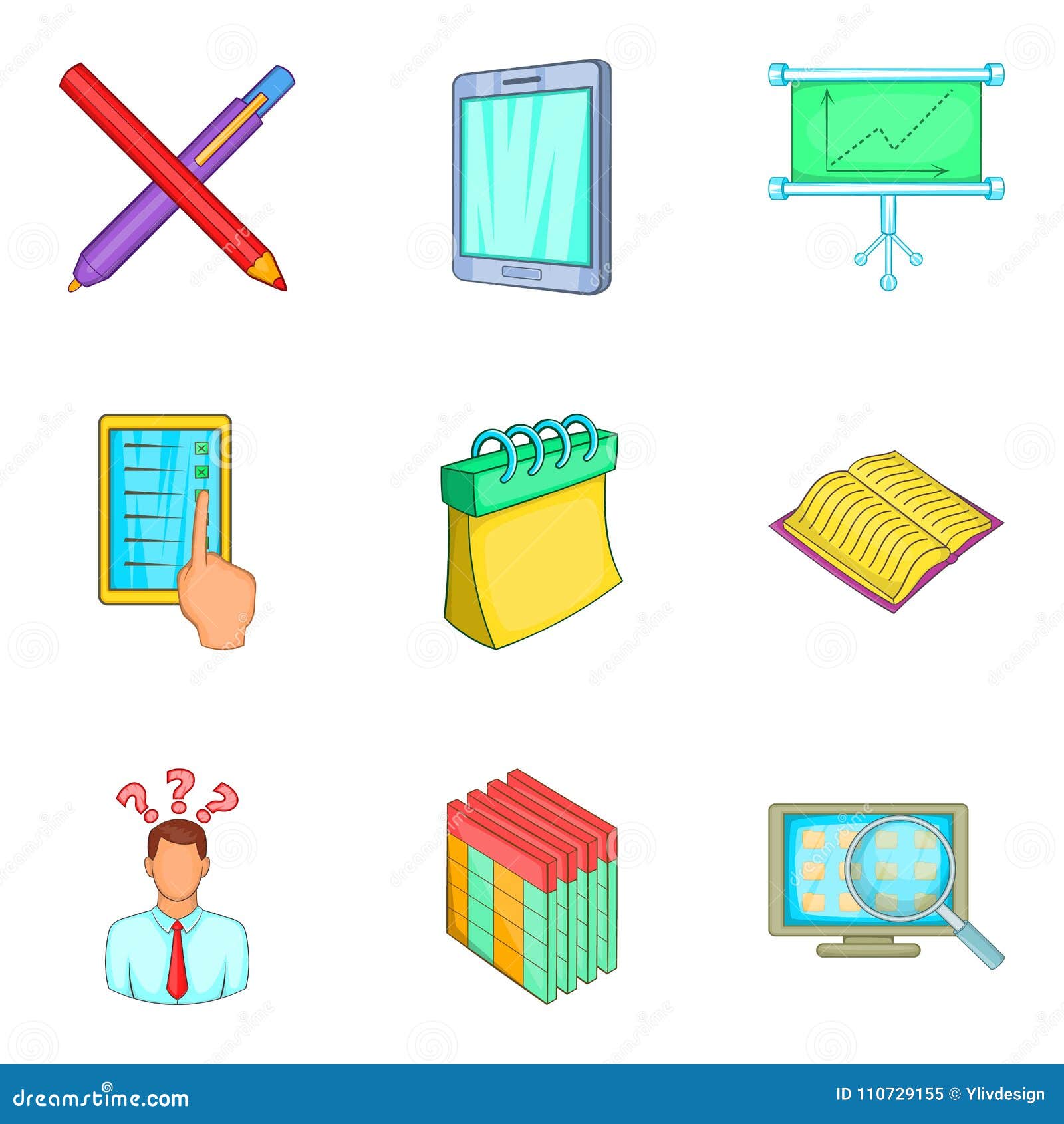 Statistic Data Icons Set, Cartoon Style Stock Vector - Illustration of ...
