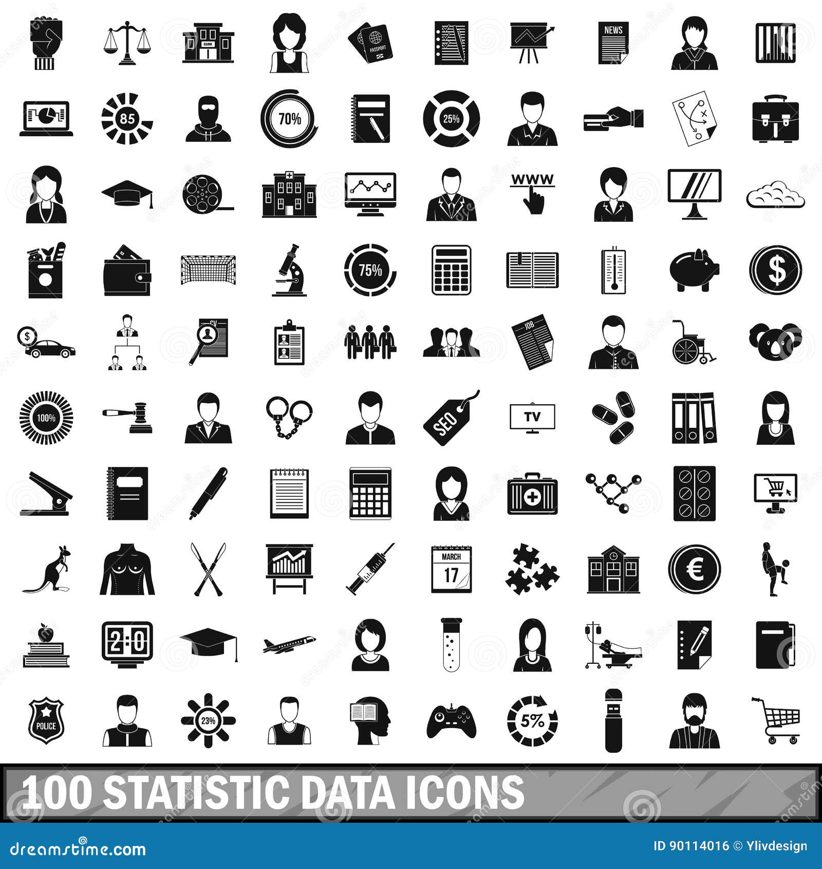 100 Statistic Data Icons Set, Simple Style Stock Vector - Illustration ...