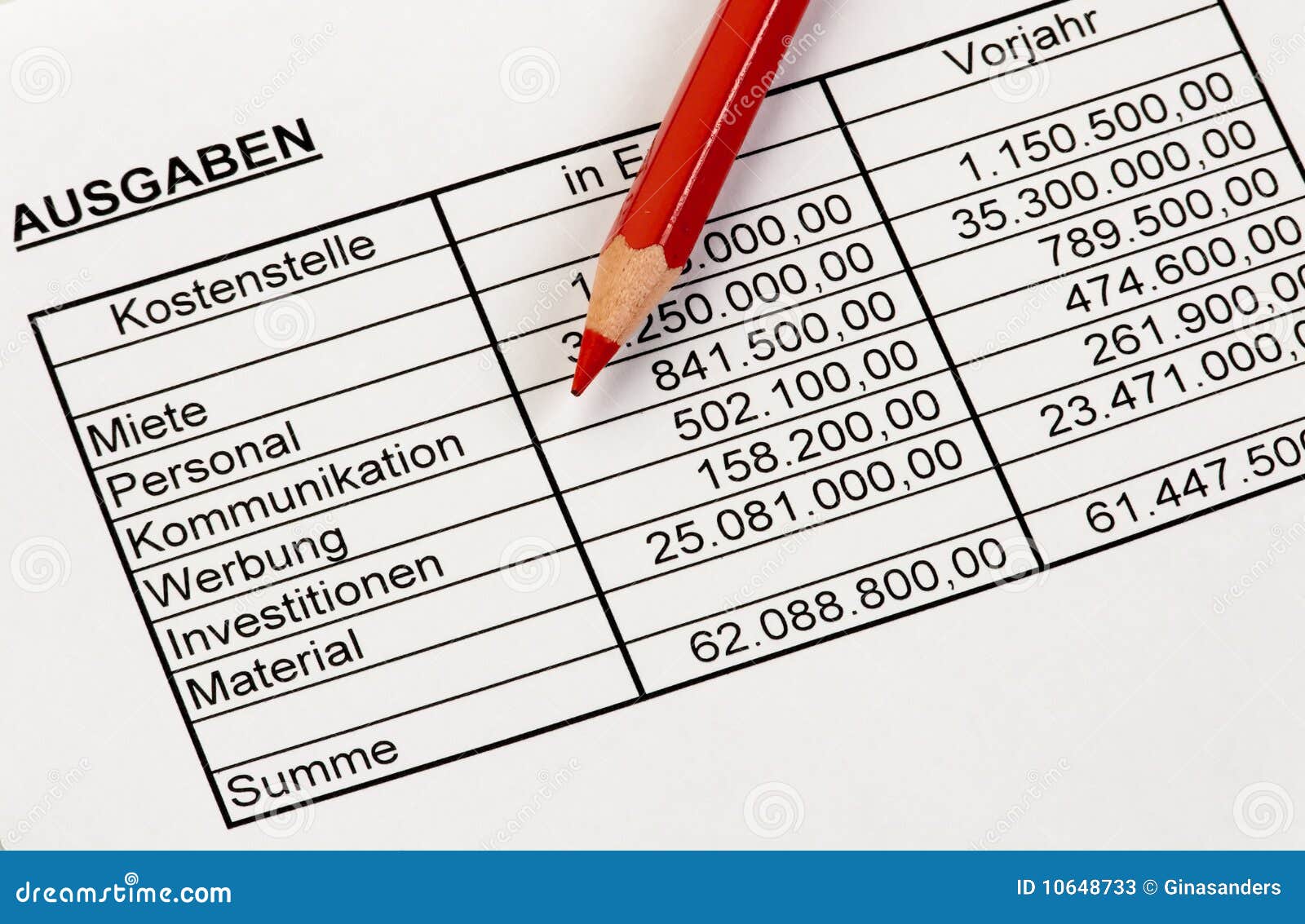 Statistic Numbers with a Red Pencil. German. Stock Image - Image of ...