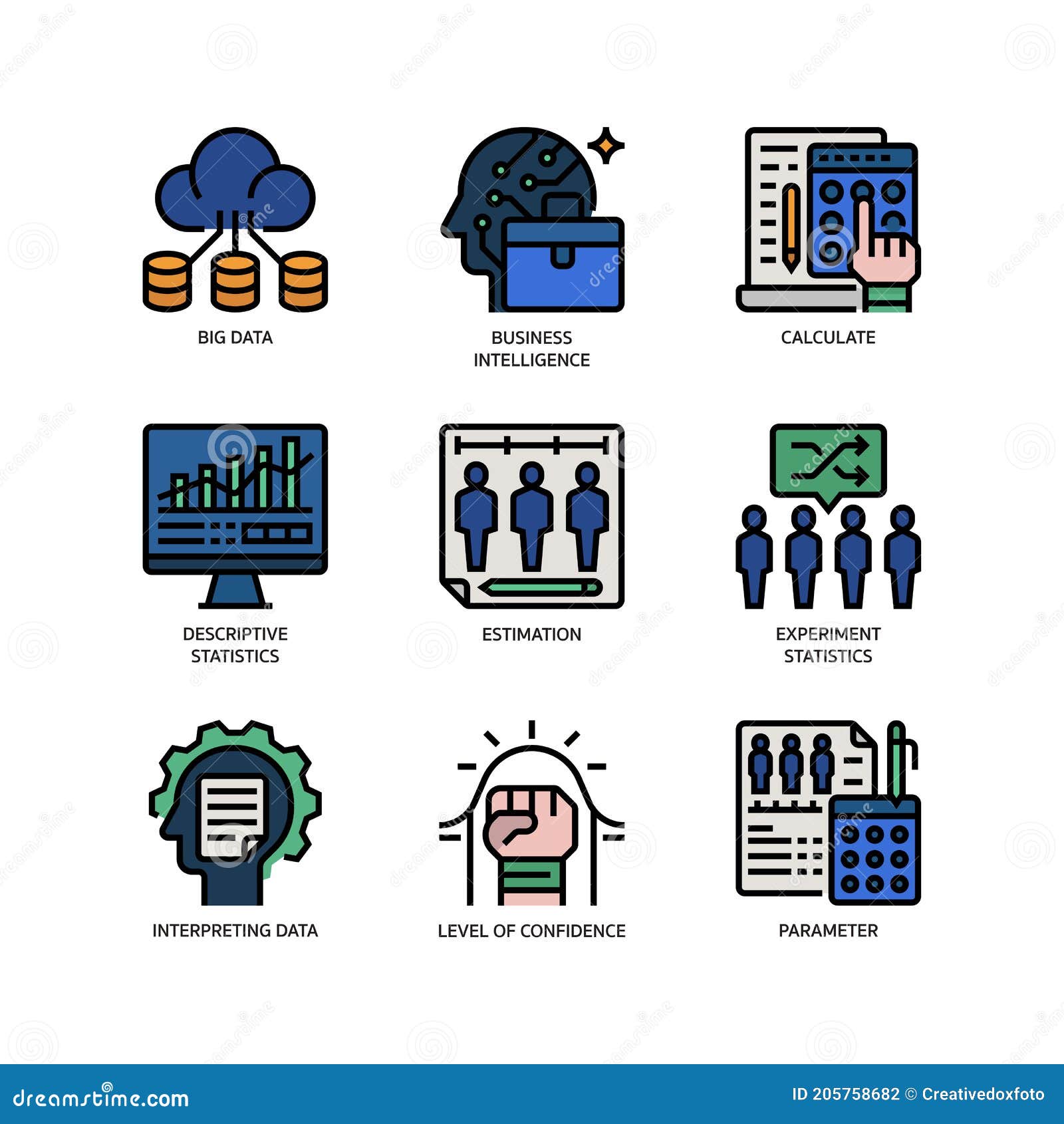 Statistical Analysis Icons Set Stock Vector - Illustration of analyze ...