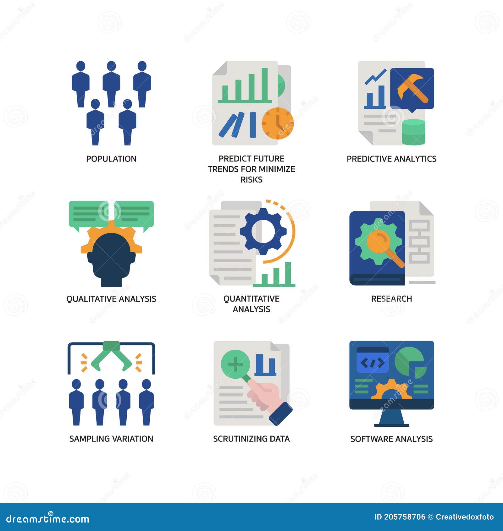 Statistical Analysis Icons Set Stock Vector - Illustration of ...