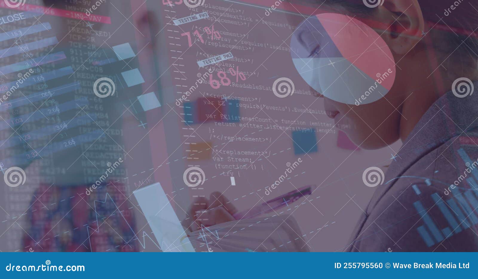 Statistical Data Processing Against Asian Girl Studying at School Stock ...