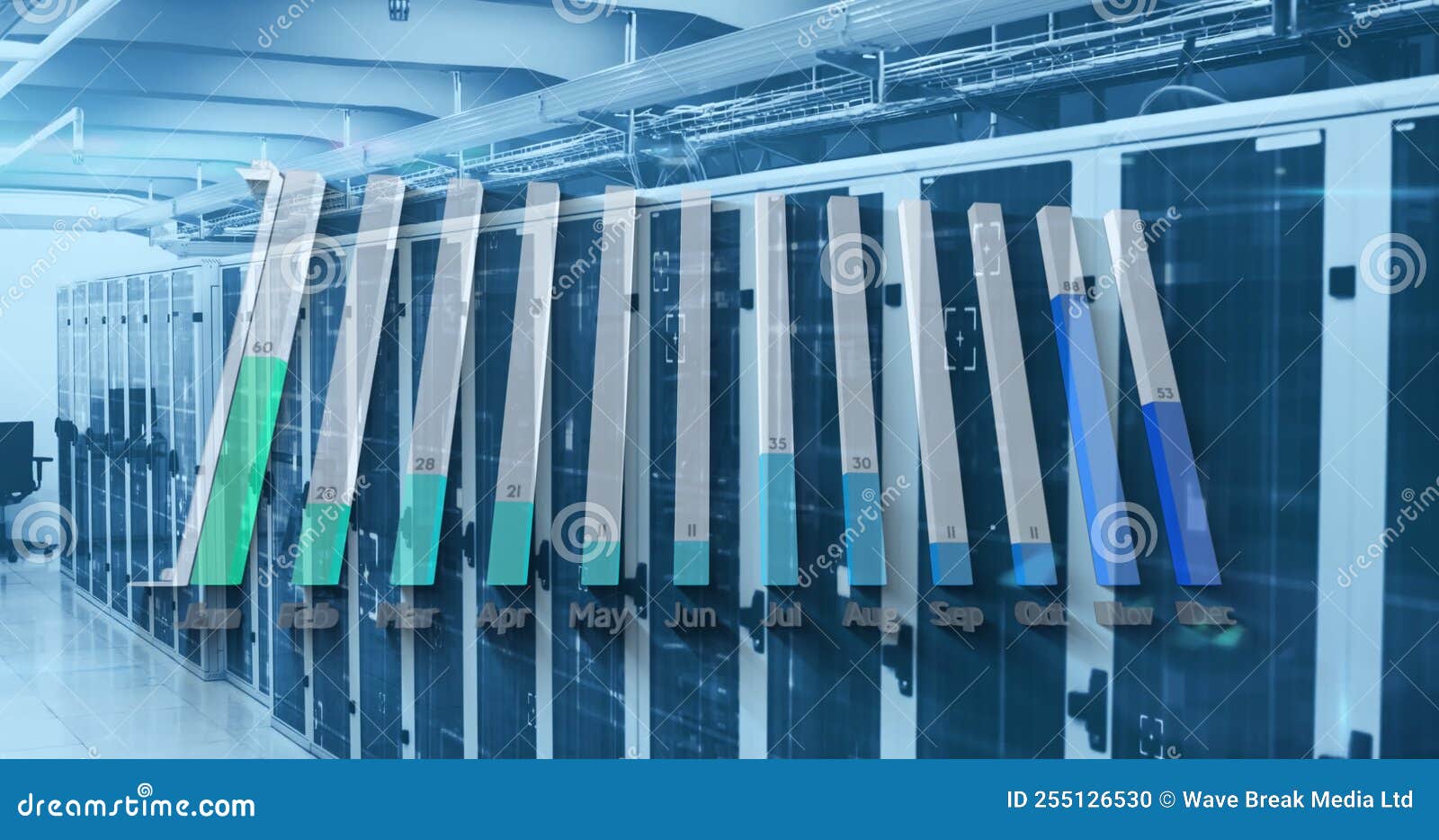 Statistical Data Processing Against Computer Server Room Stock Footage Video Of Screen Data