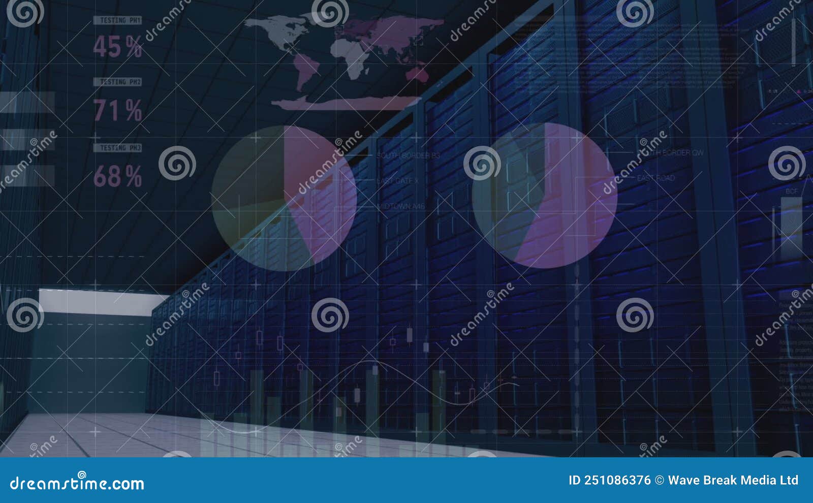 Statistical Data Processing Against Empty Computer Server Room Stock Footage Video Of