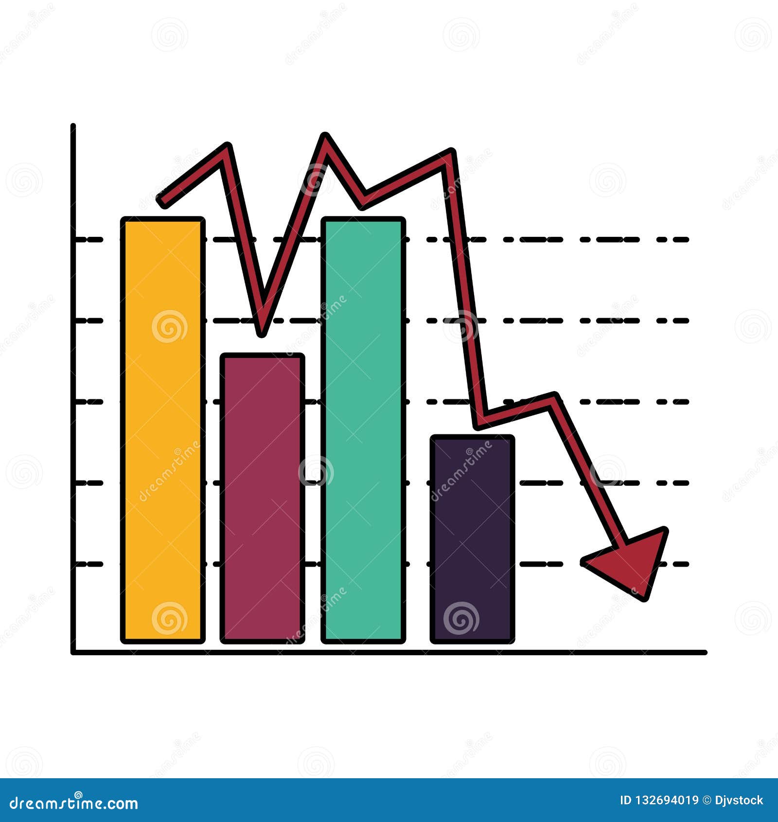 Statistical Graphics in Bars with Arrow Down Stock Vector ...