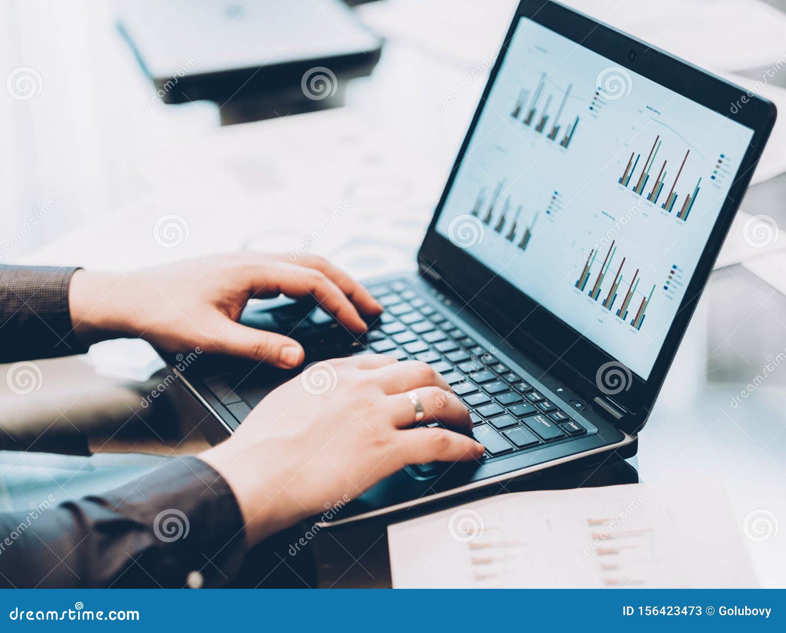 Statistics Analysis Business Man Laptop Graphs Stock Image - Image of ...