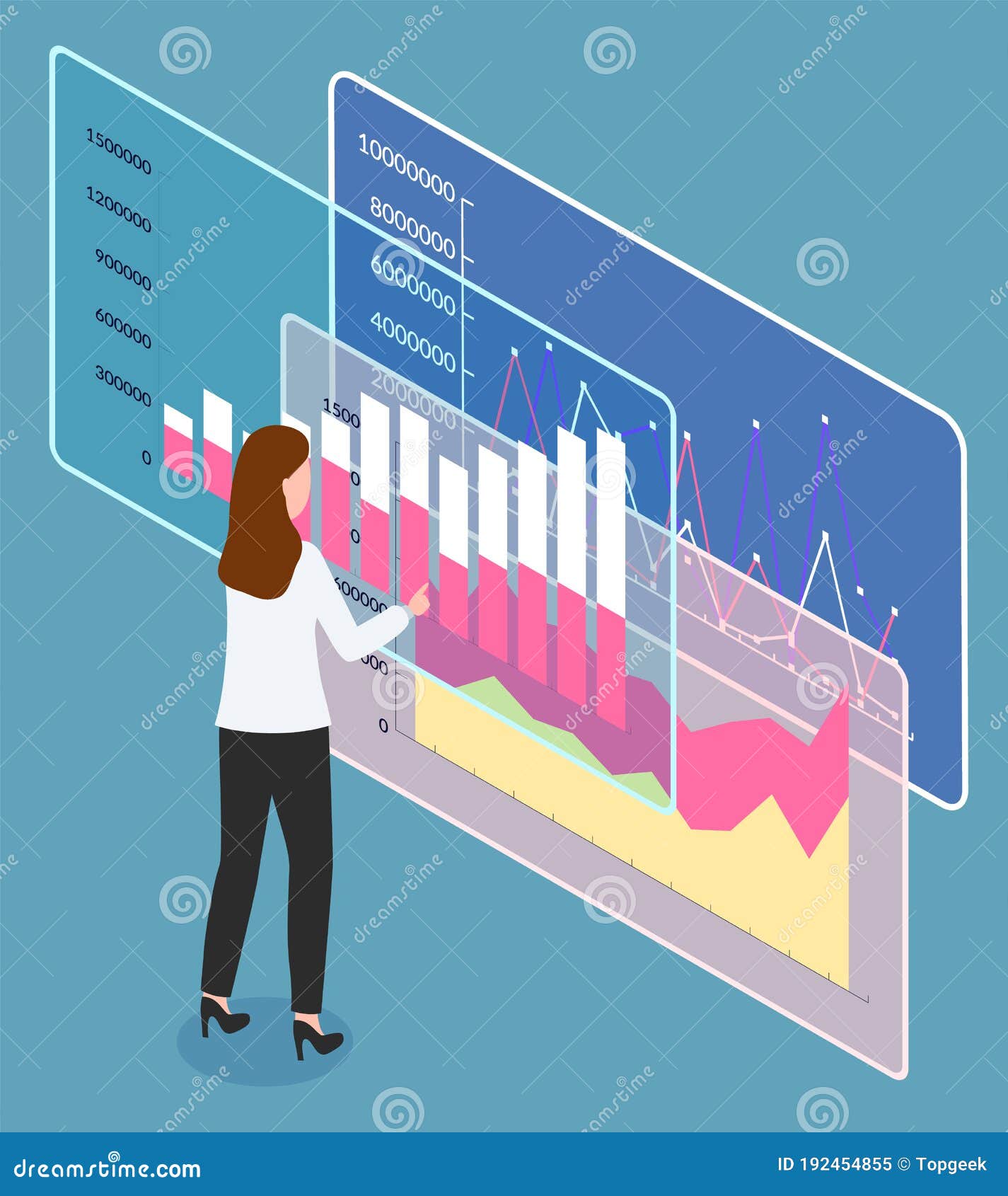 Statistics Analysis , Woman with Data Information Stock Vector ...