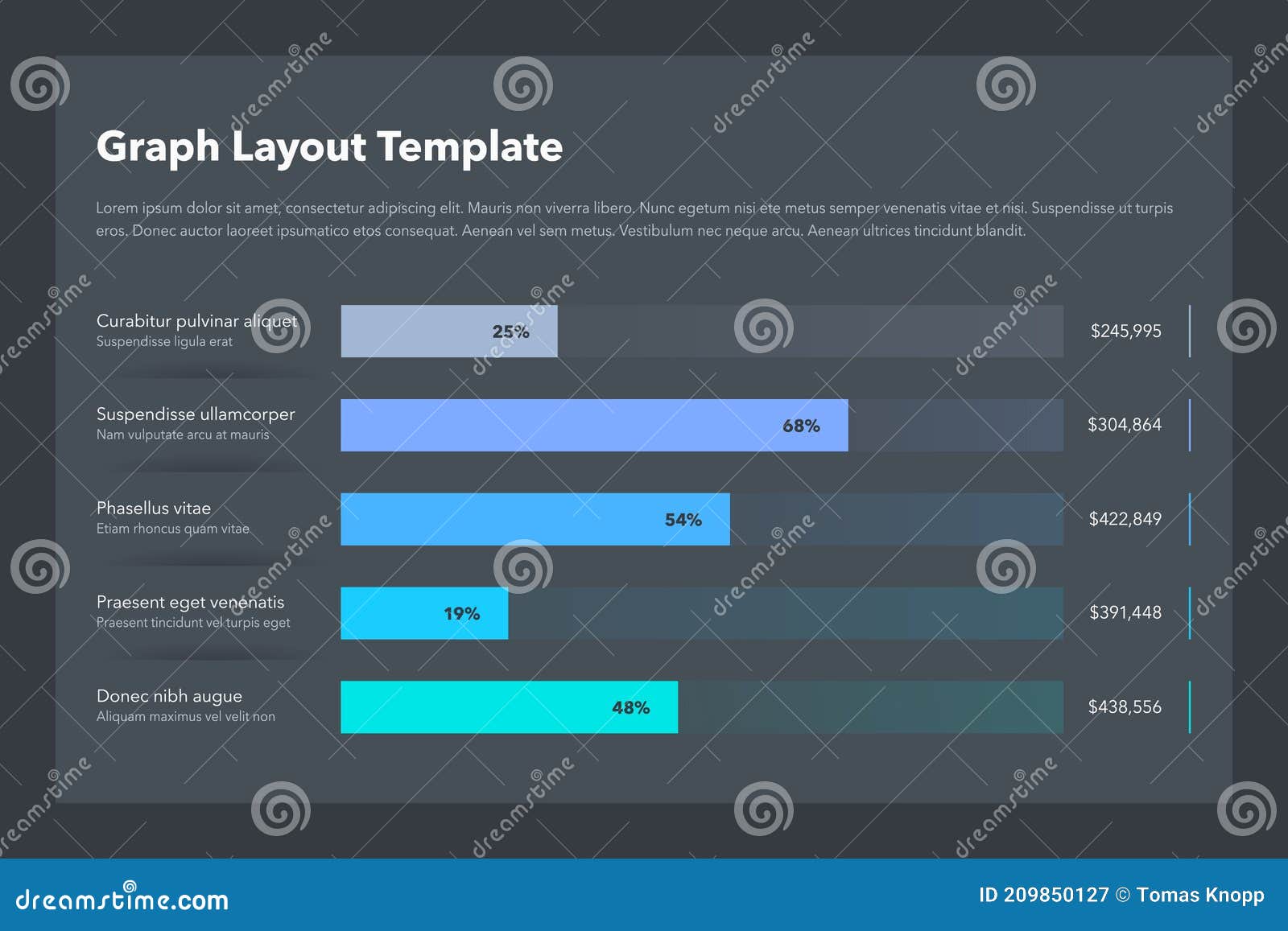 Statistics Column Horizontal Graph Layout Template with Place for Your ...
