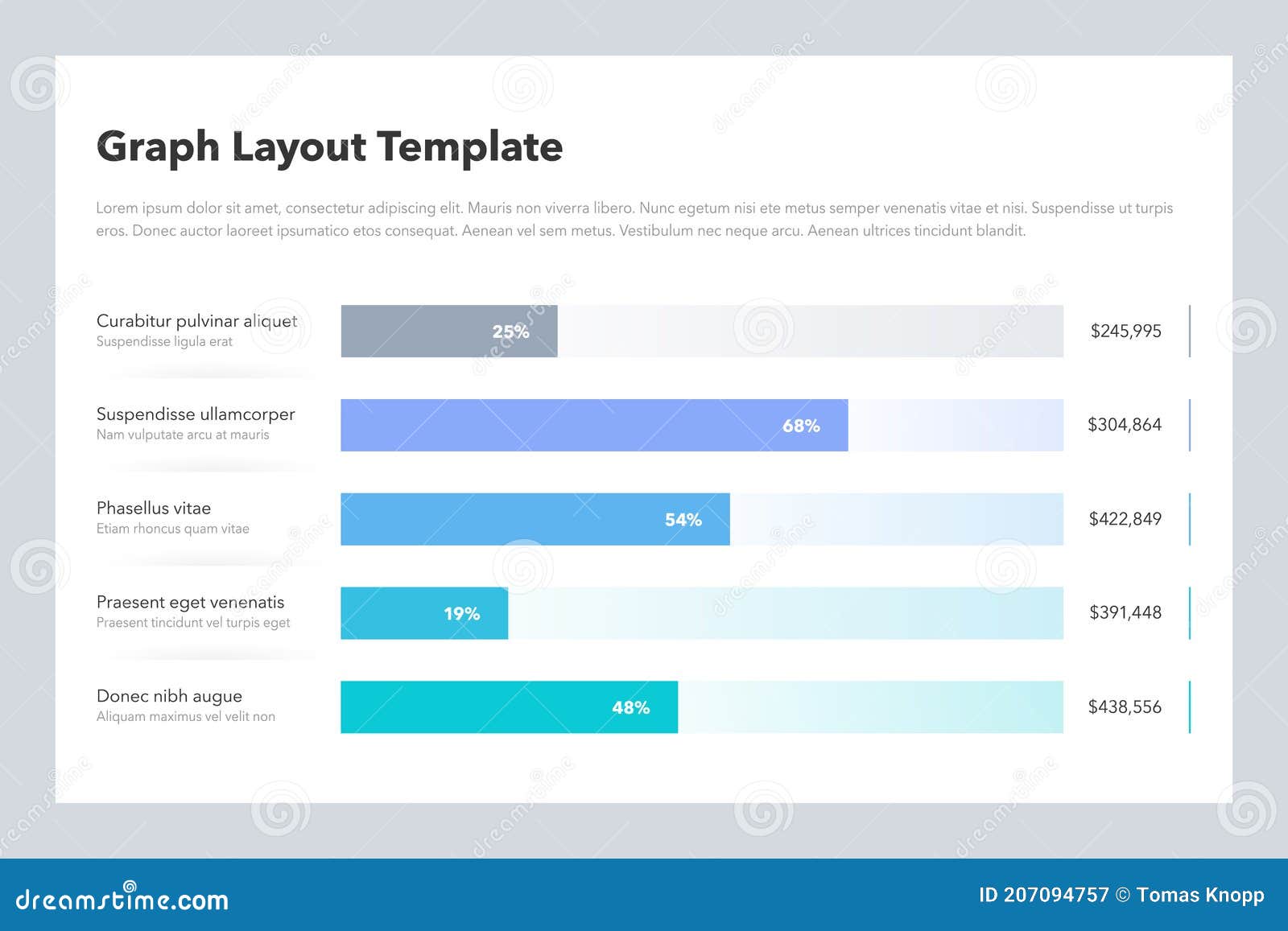 Statistics Column Horizontal Graph Layout Template with Place for Your ...