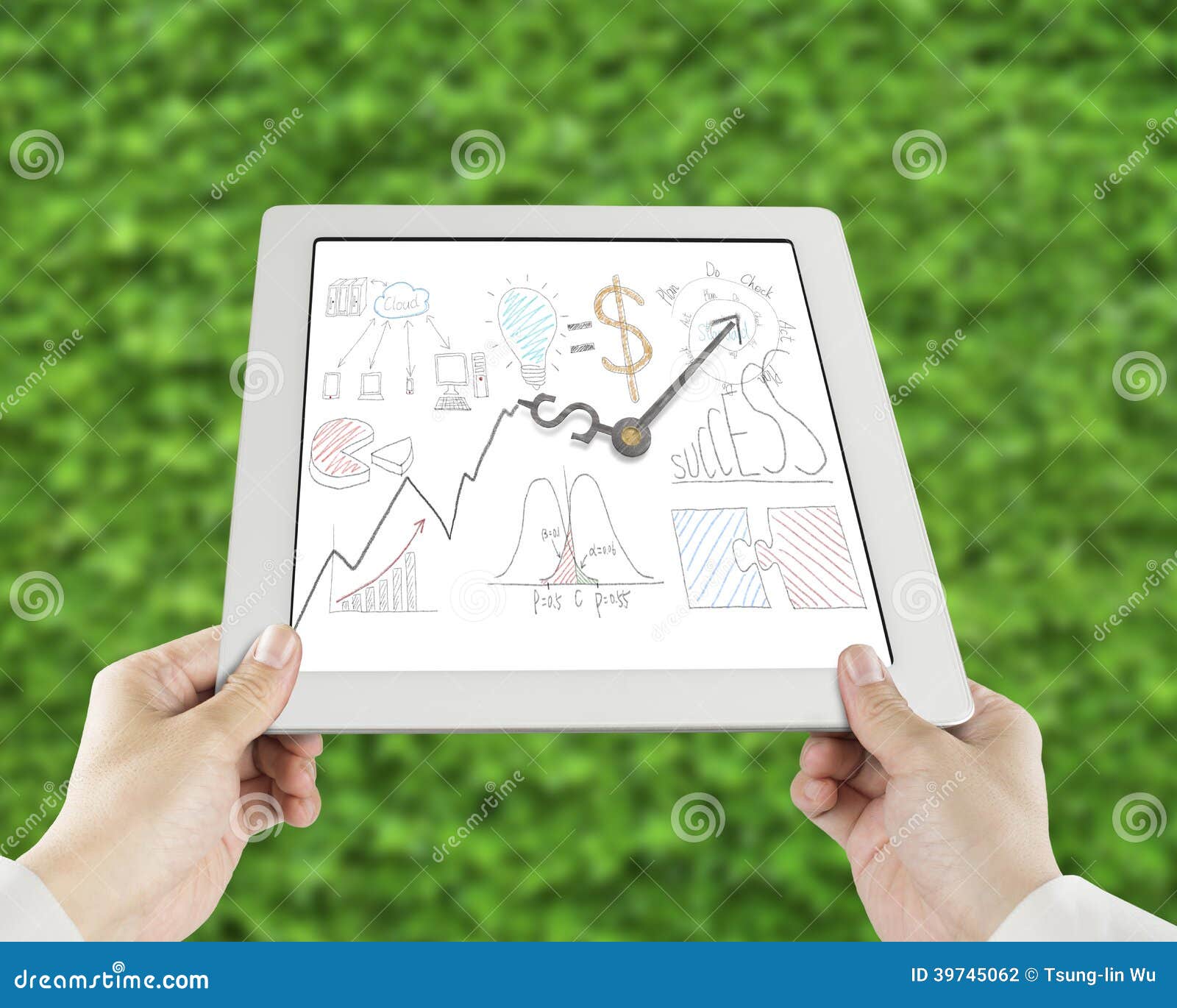 Statistics Doodles with Clock Hands on Tablet Stock Photo - Image of ...