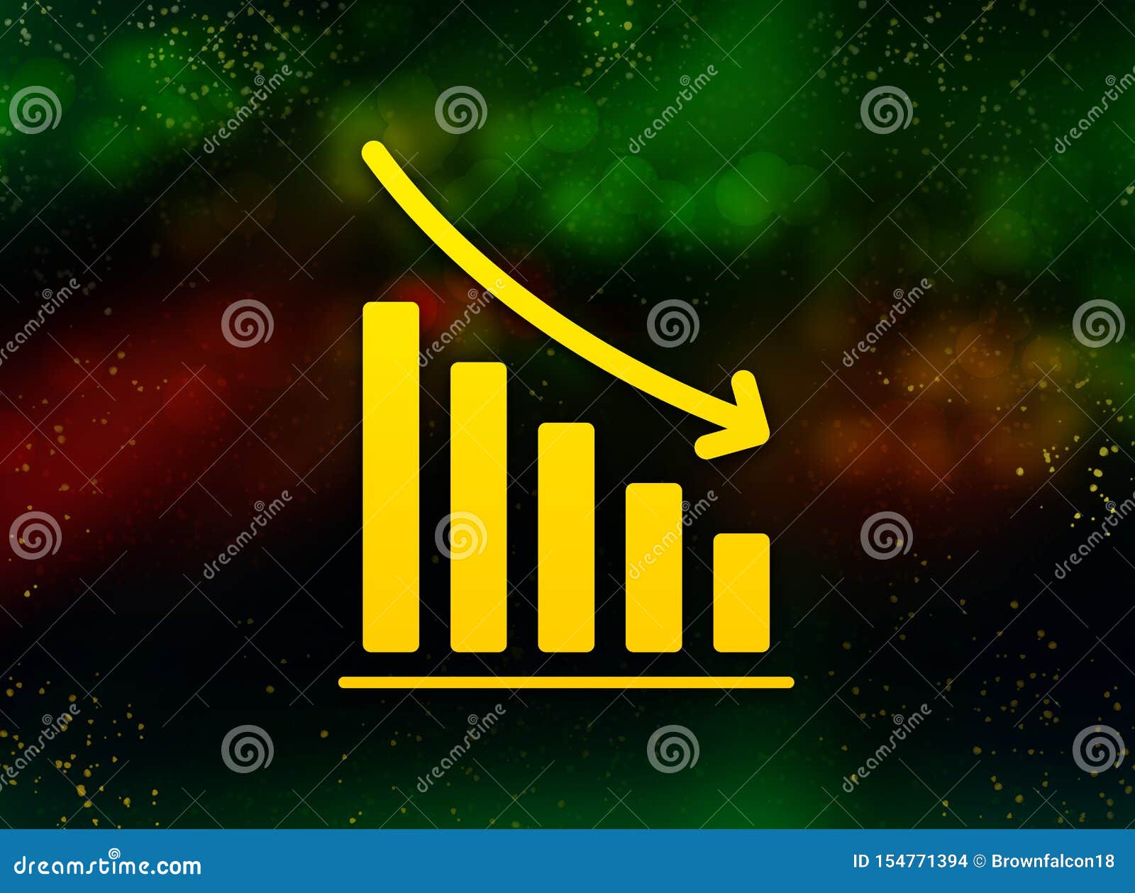 Statistics Down Icon Abstract Red Hexagon Button Bright Yellow Frame ...