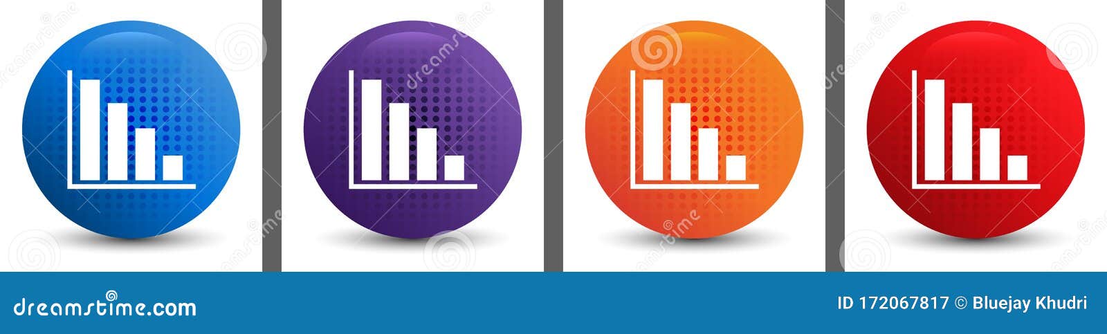 Statistics Down Icon Abstract Halftone Round Button Set Stock Vector ...