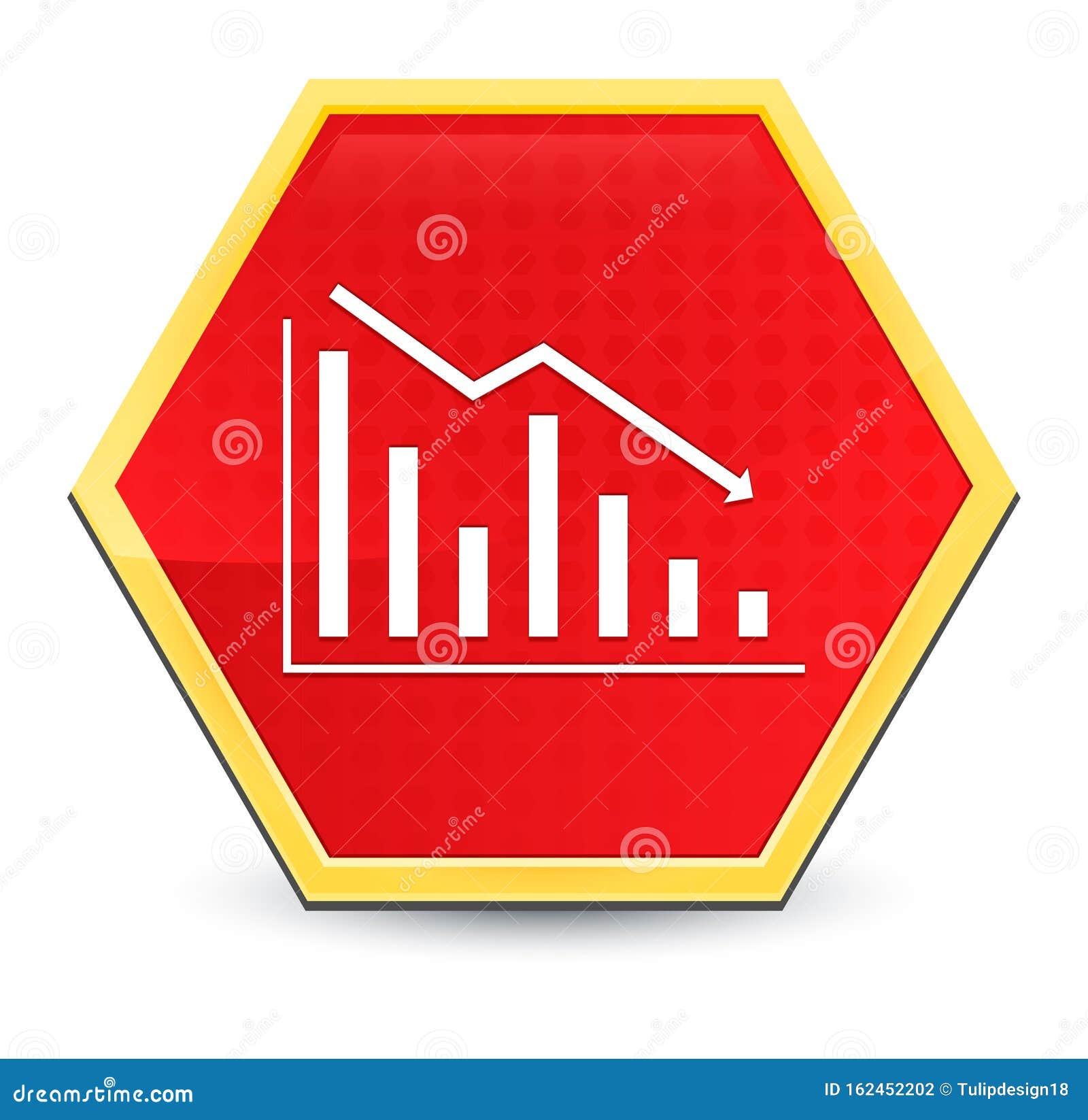 Statistics Down Icon Abstract Red Hexagon Button Bright Yellow Frame ...