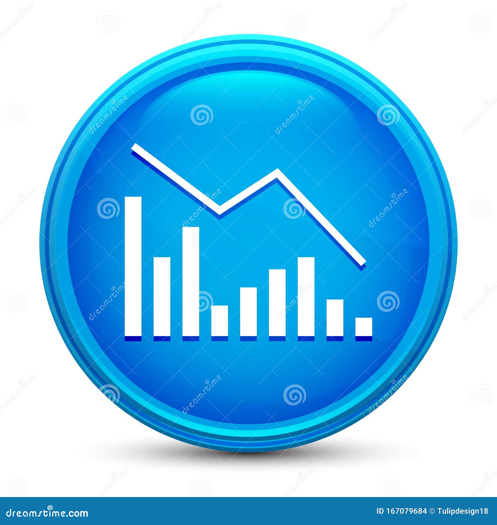 Statistics Down Icon Glass Shiny Blue Round Button Isolated Design ...