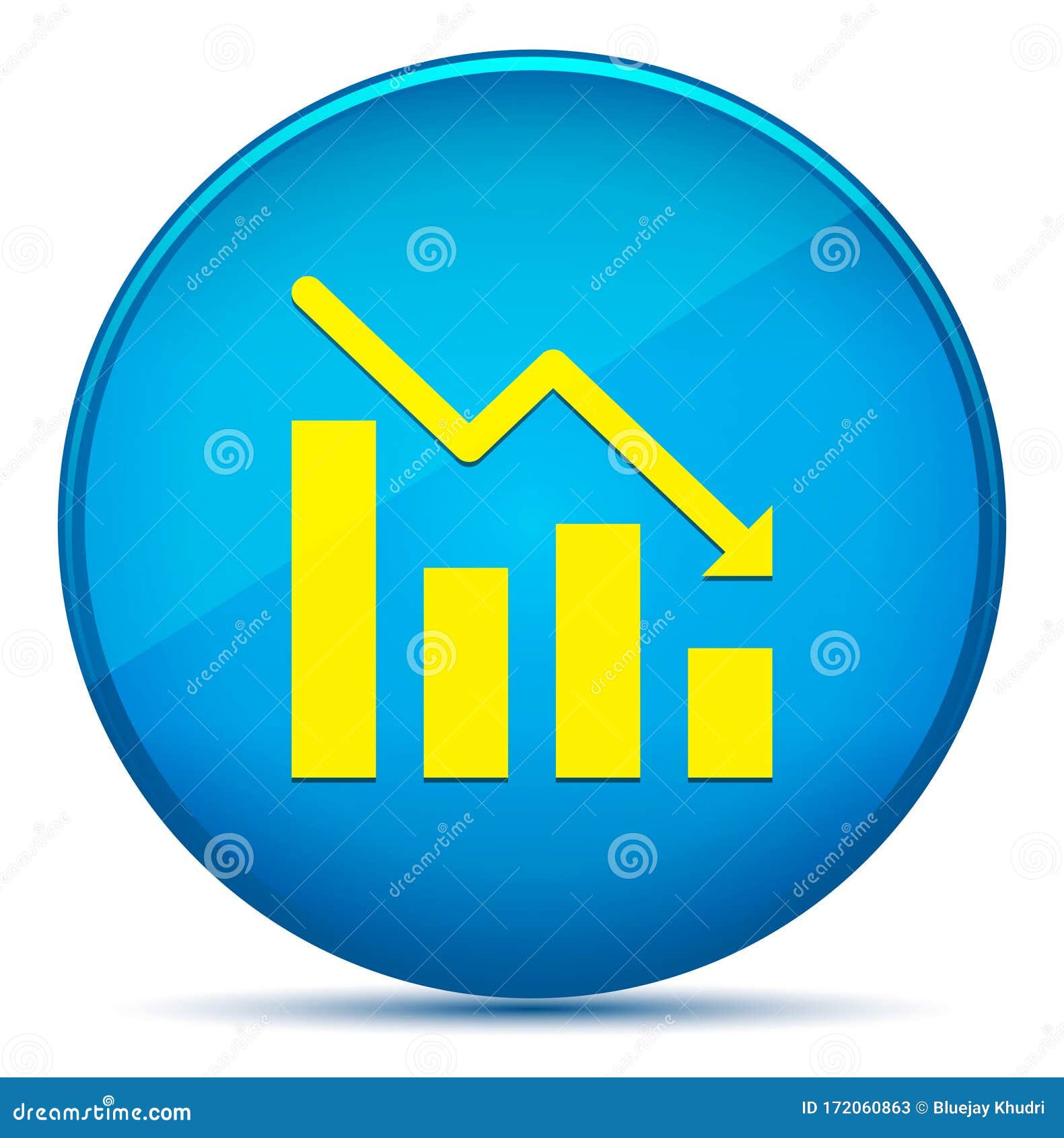 Statistics Down Icon Modern Flat Cyan Blue Round Button Stock ...
