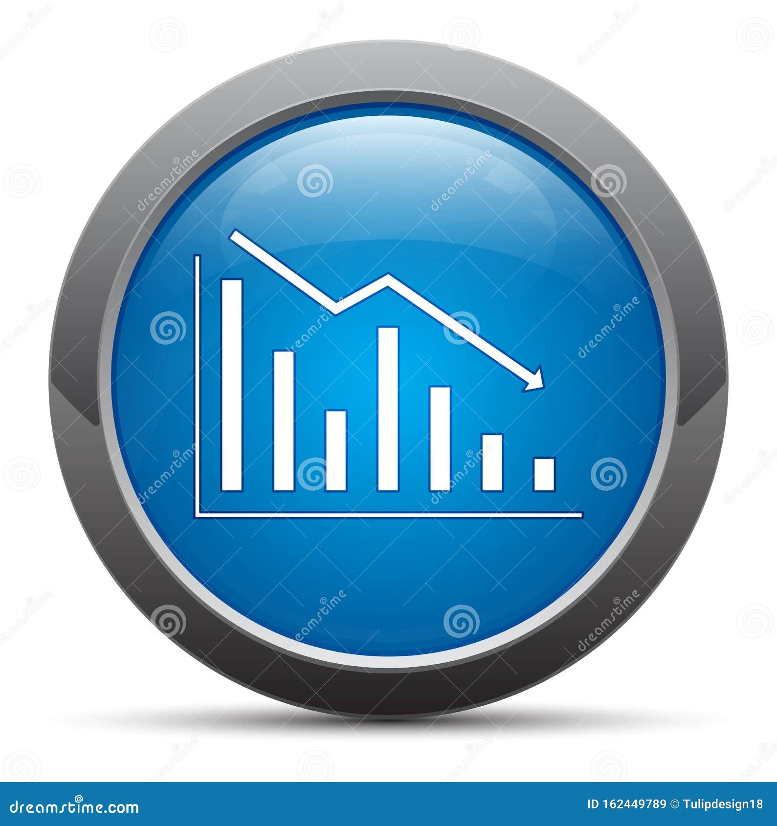 Statistics Down Icon Abstract Red Hexagon Button Bright Yellow Frame ...