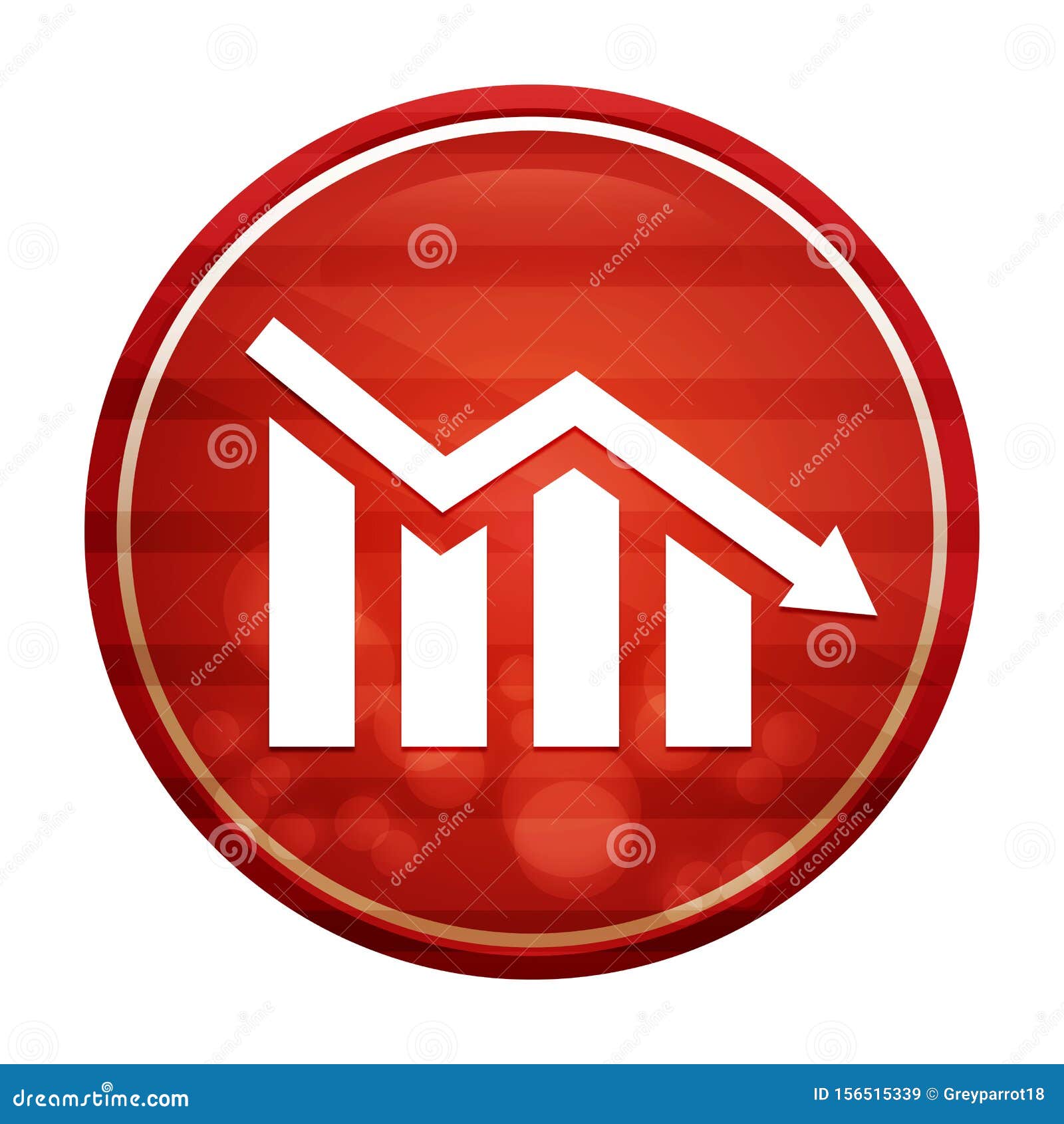 Statistics Down Icon Realistic Diagonal Motion Red Round Button ...