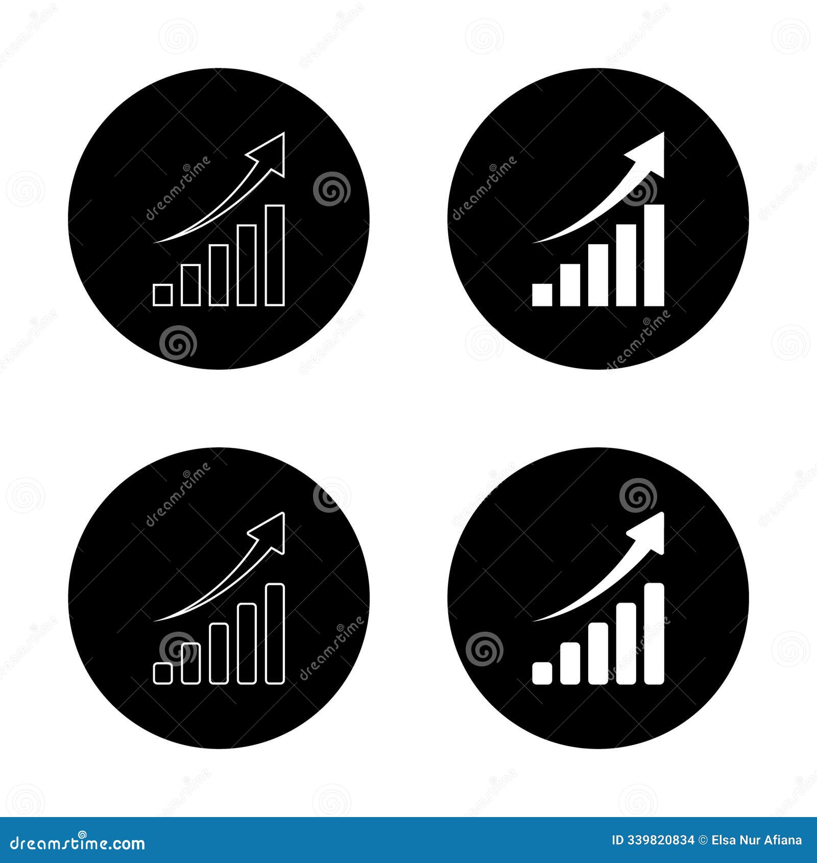 Statistics Icon Set on Black Circle. Increase Bar Graph Concept Stock ...