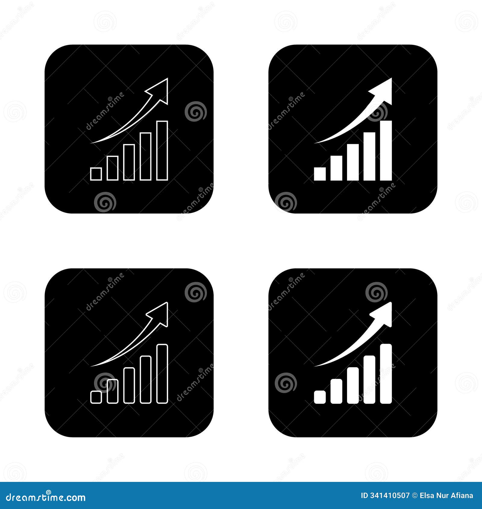Statistics Icon Set on Black Square. Increase Bar Graph Concept Stock Illustration ...