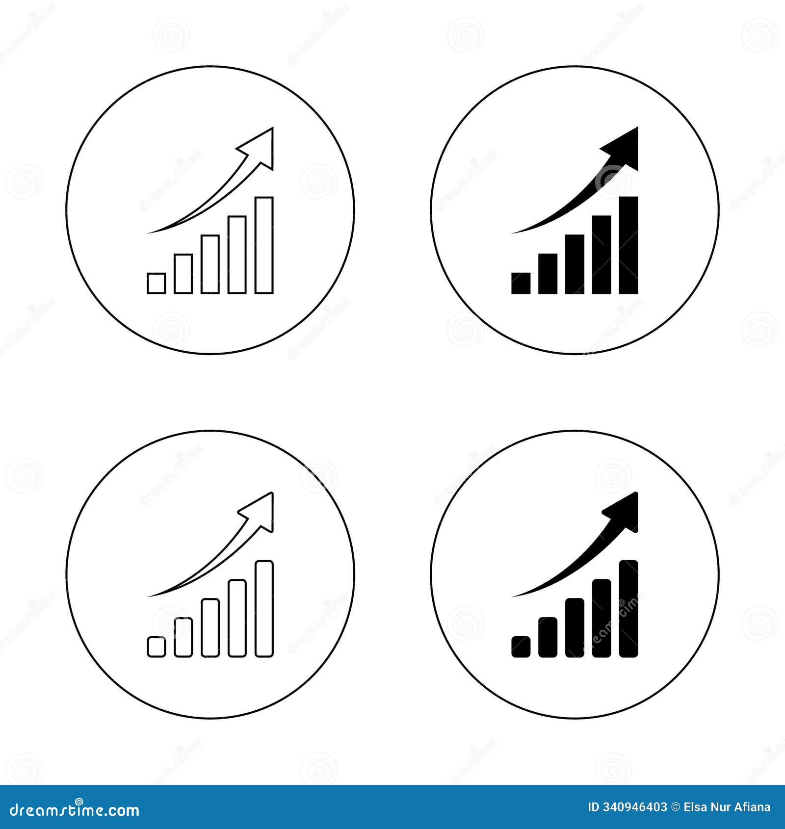 Statistics Icon Set on Circle Line. Increase Bar Graph Concept Stock ...