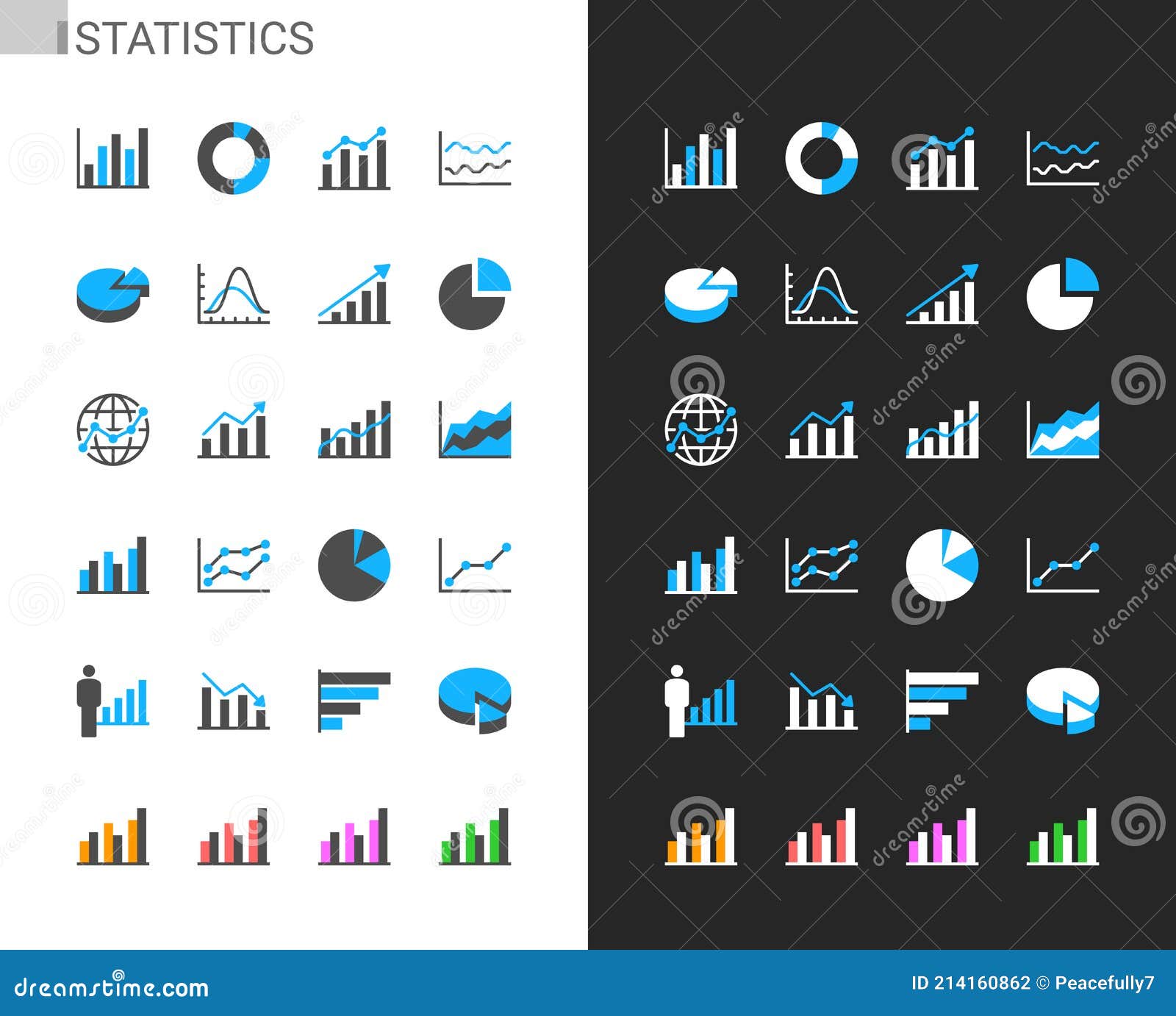 Statistics Icons Light and Dark Theme Stock Vector - Illustration of ...