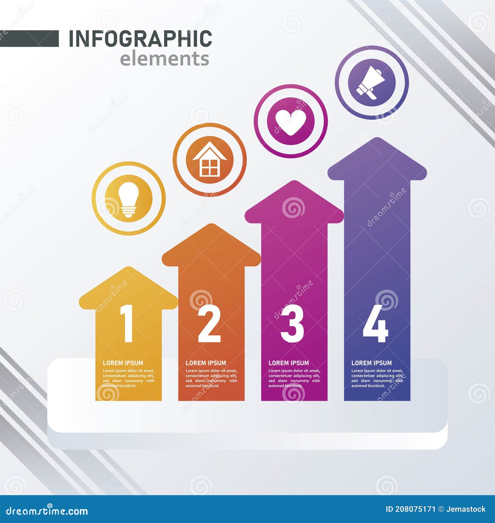 Statistics Infographics Steps With Numbers And Arrows In Gray ...