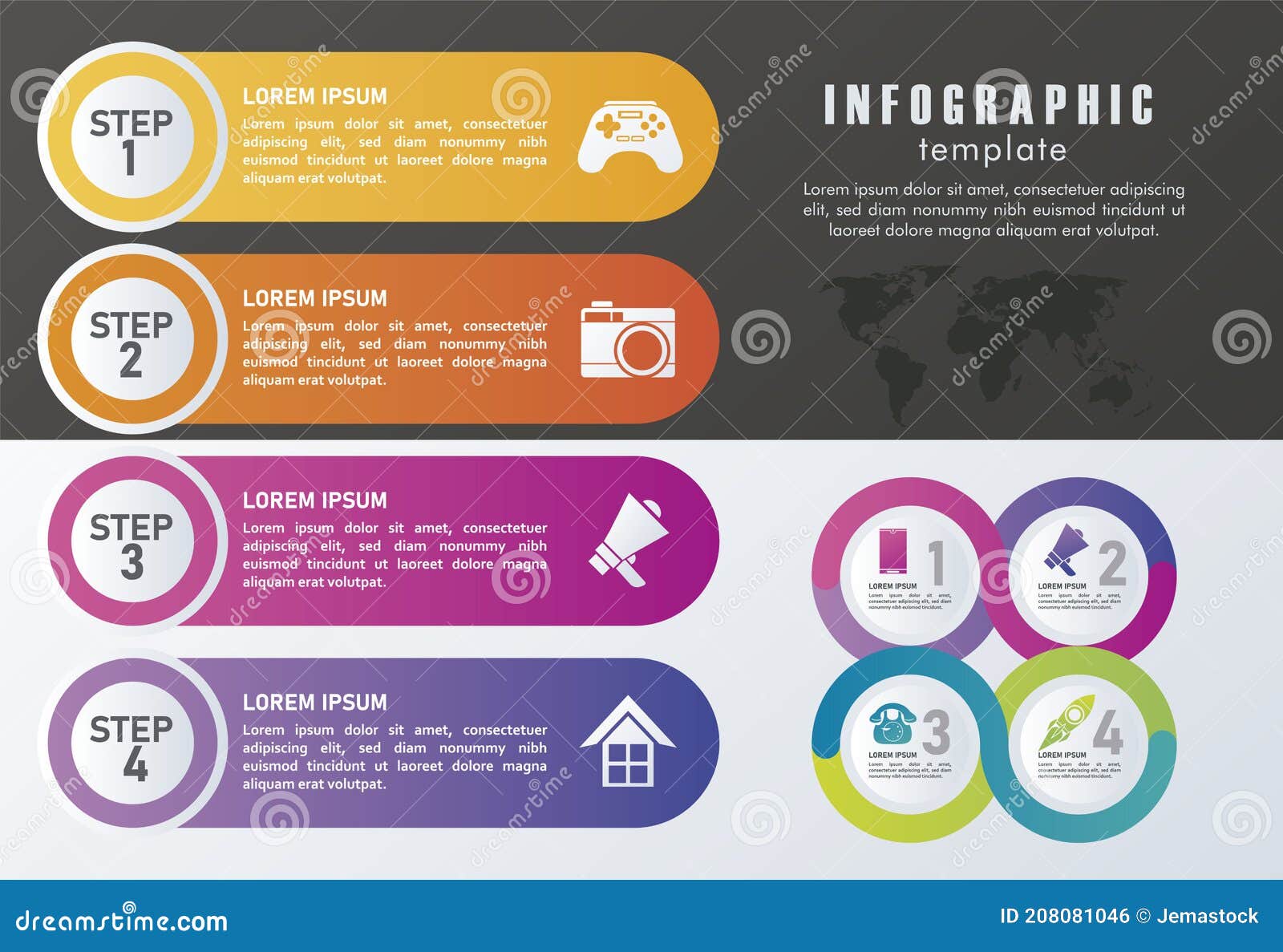 Steps 1 To 5 Numbers Gears Process System Procedure 3d Illustration ...