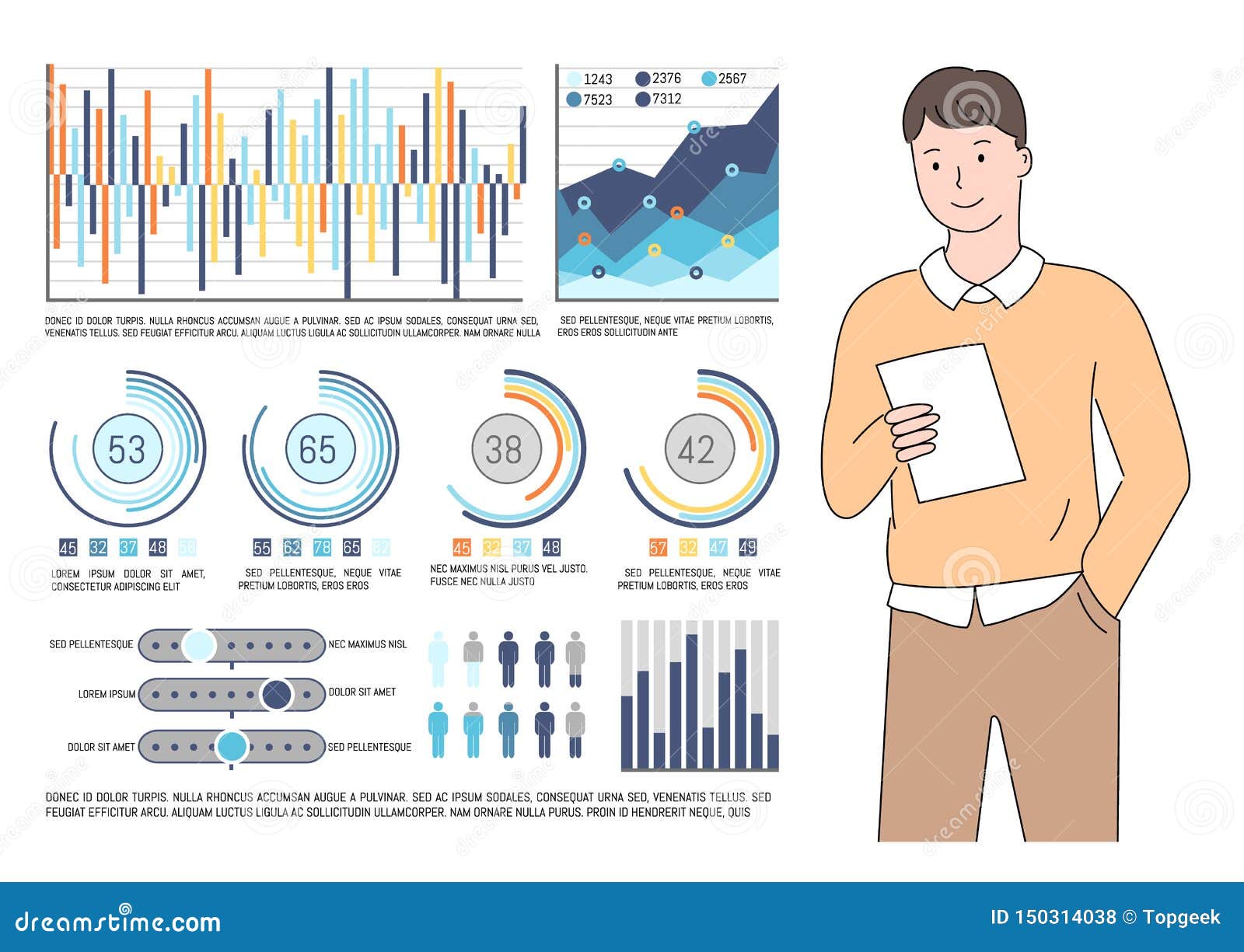 Man Reading Report, Documentation and Statistics Stock Vector ...