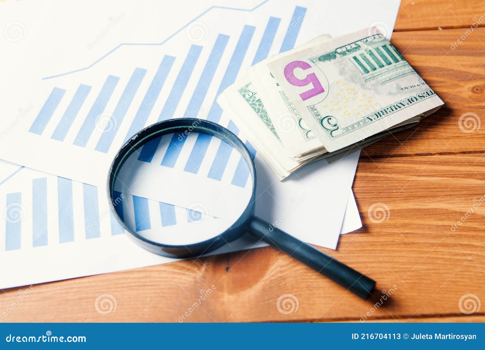 Statistics, Magnifier and Money Stock Image - Image of financial ...