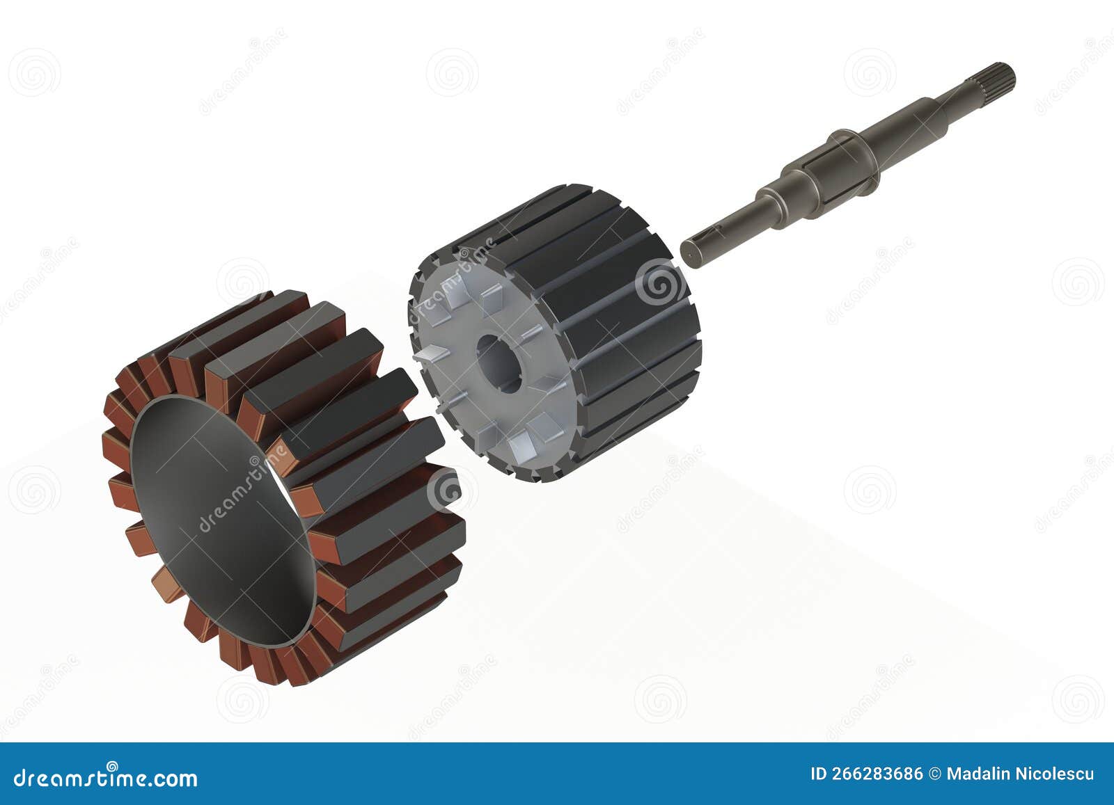 Stator And Rotor For Electric Generator Exploded View 3d Rendering