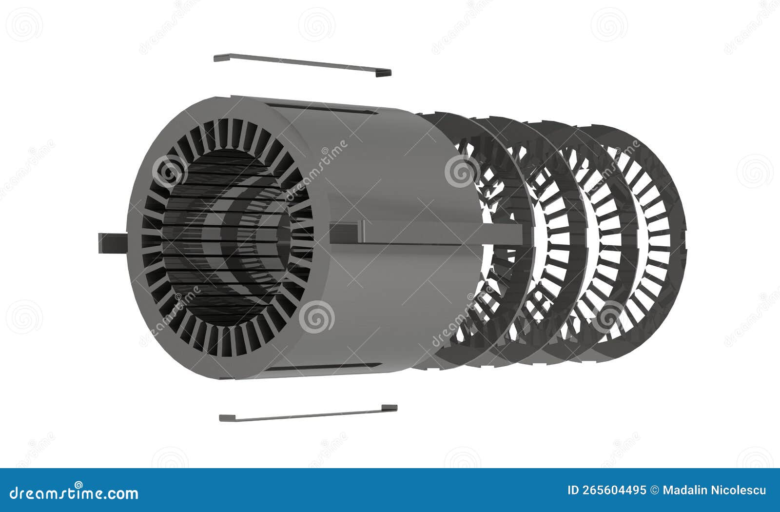 Stator Stack for Electric Motor, Exploded View 3d Rendering Isolated on ... Stator Stack for Electric Motor, Exploded View 3d Rendering Isolated on ...