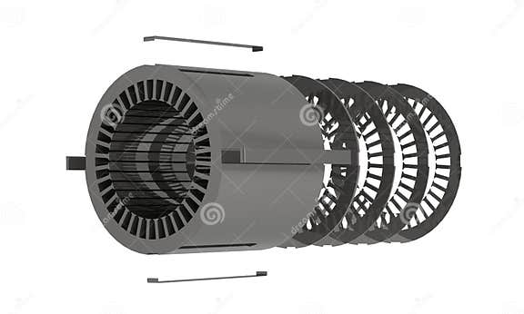 Stator Stack for Electric Motor, Exploded View 3d Rendering Isolated on ...