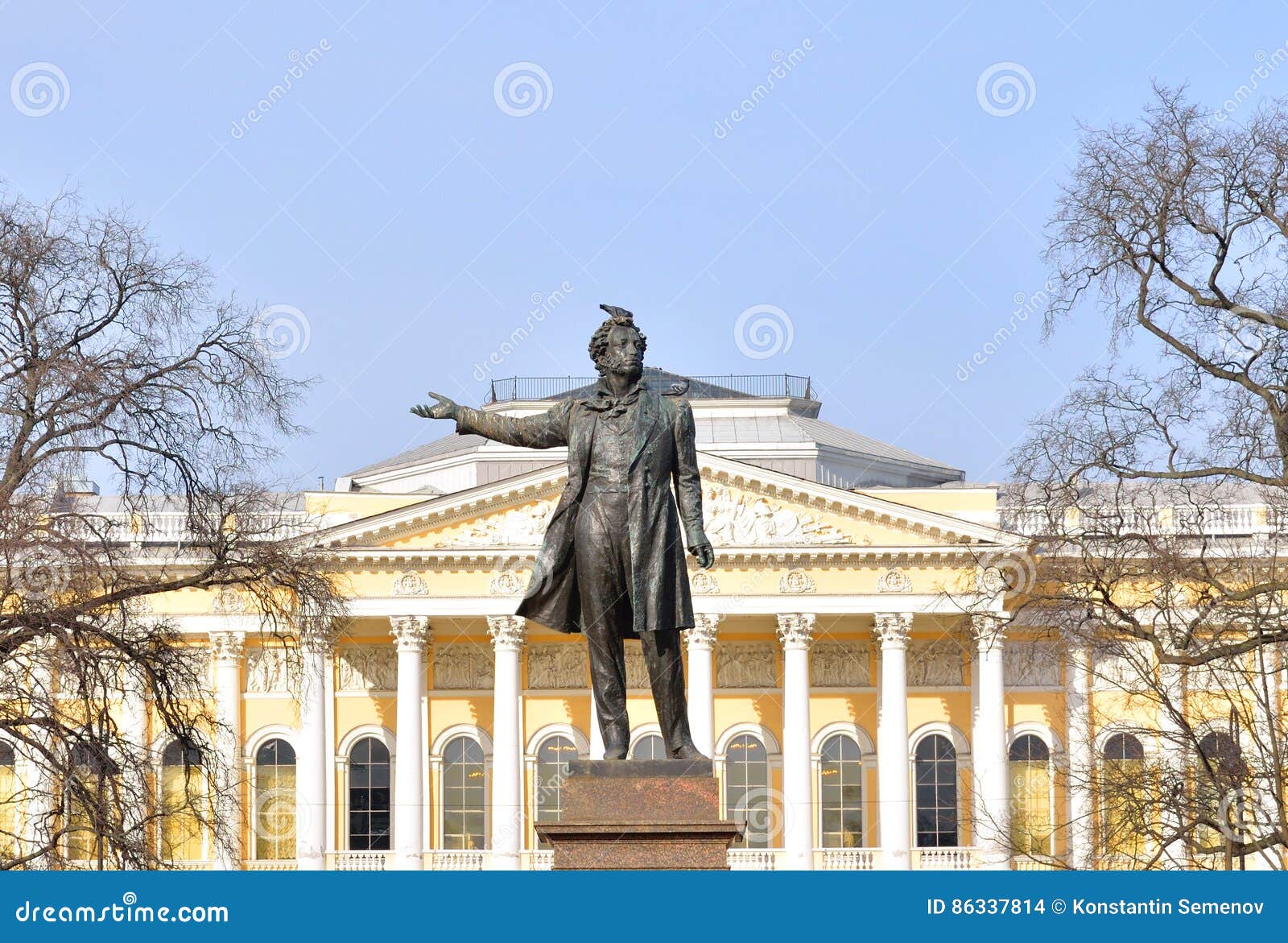 Statue of Alexander Pushkin and Mikhailovsky Palace. Stock Photo ...