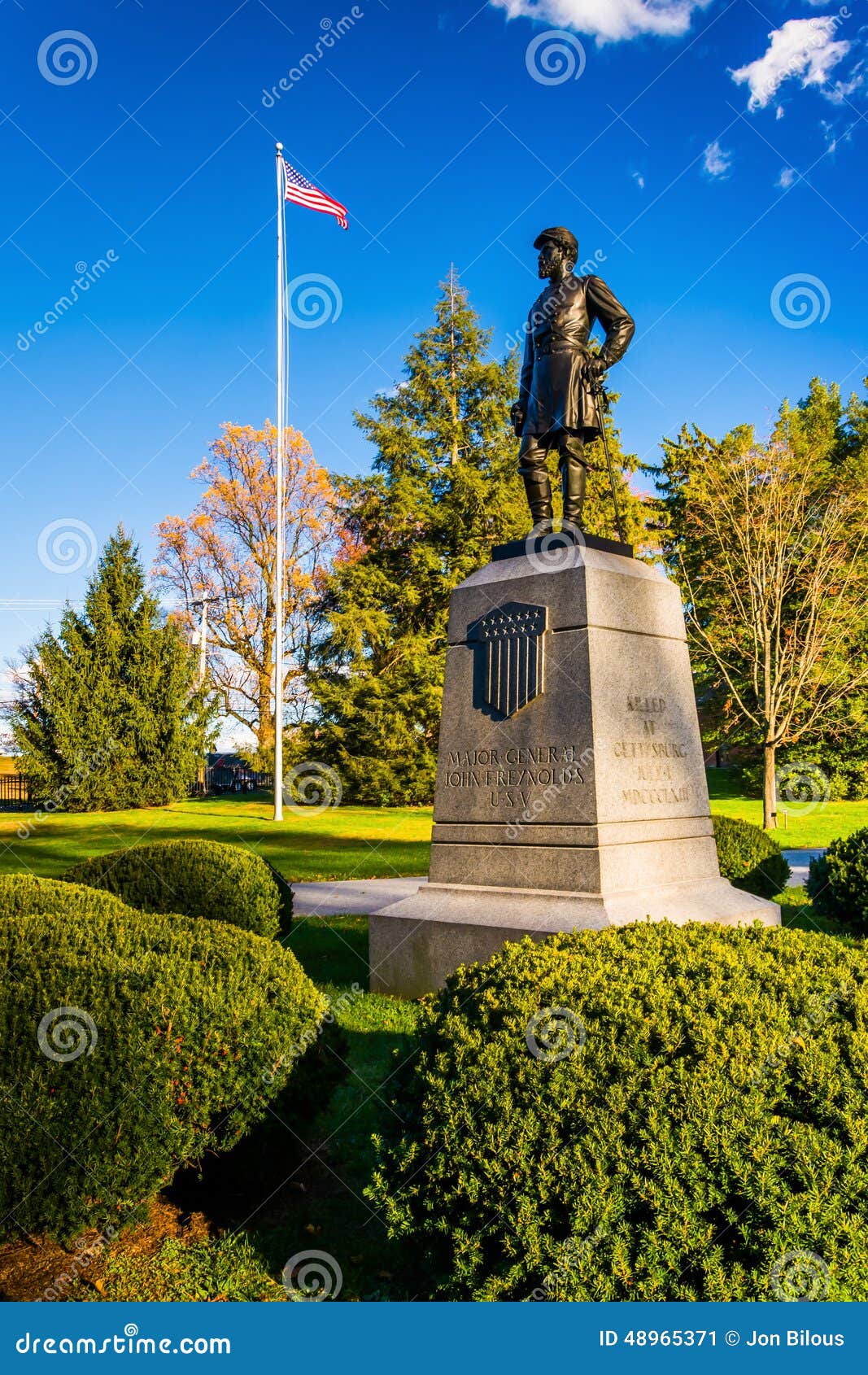 Statue and American Flag at Gettysburg, Pennsylvania. Stock Image ...
