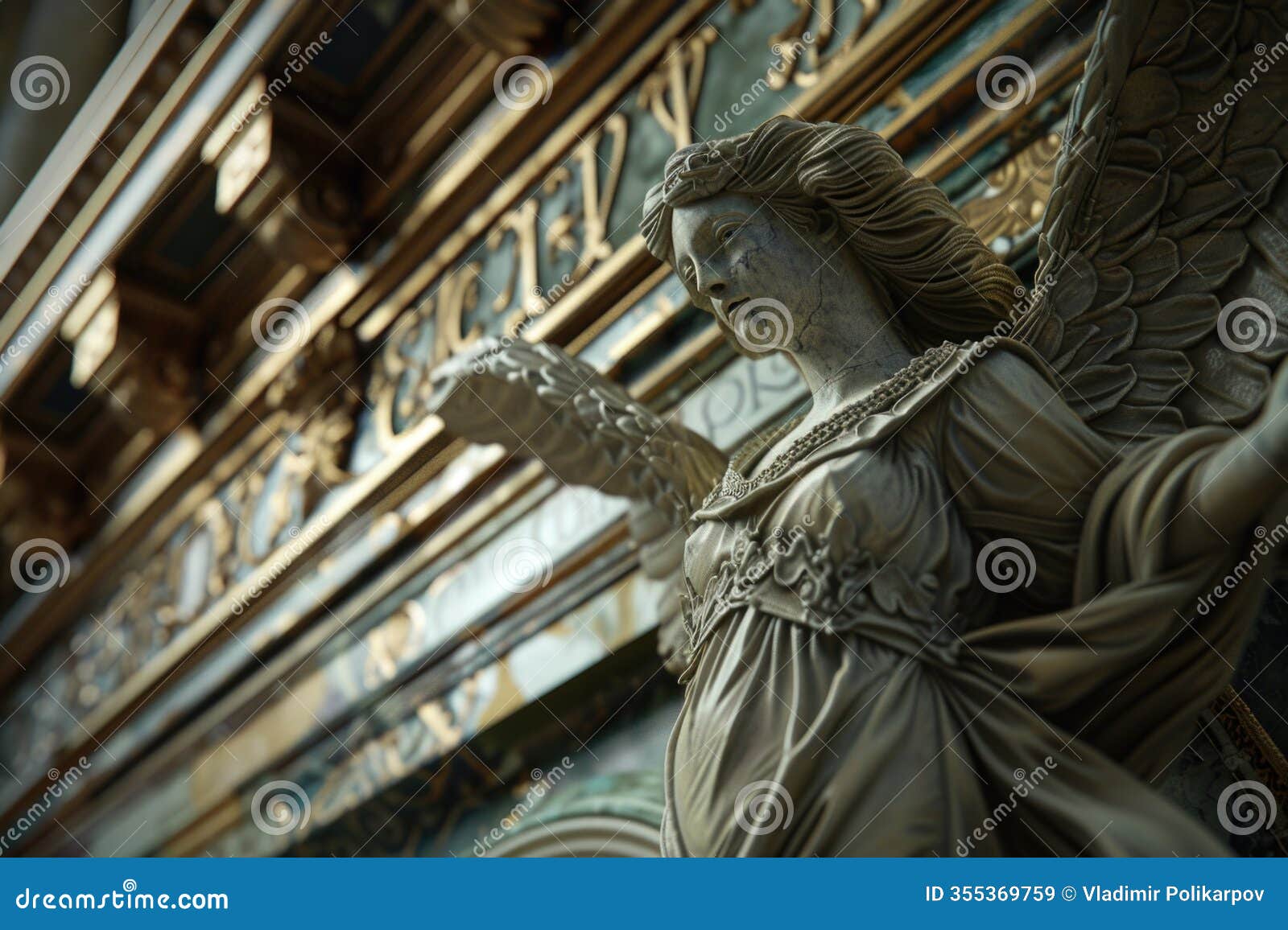 A Statue of an Angel with a Clock in the Background, Suitable for Use ...