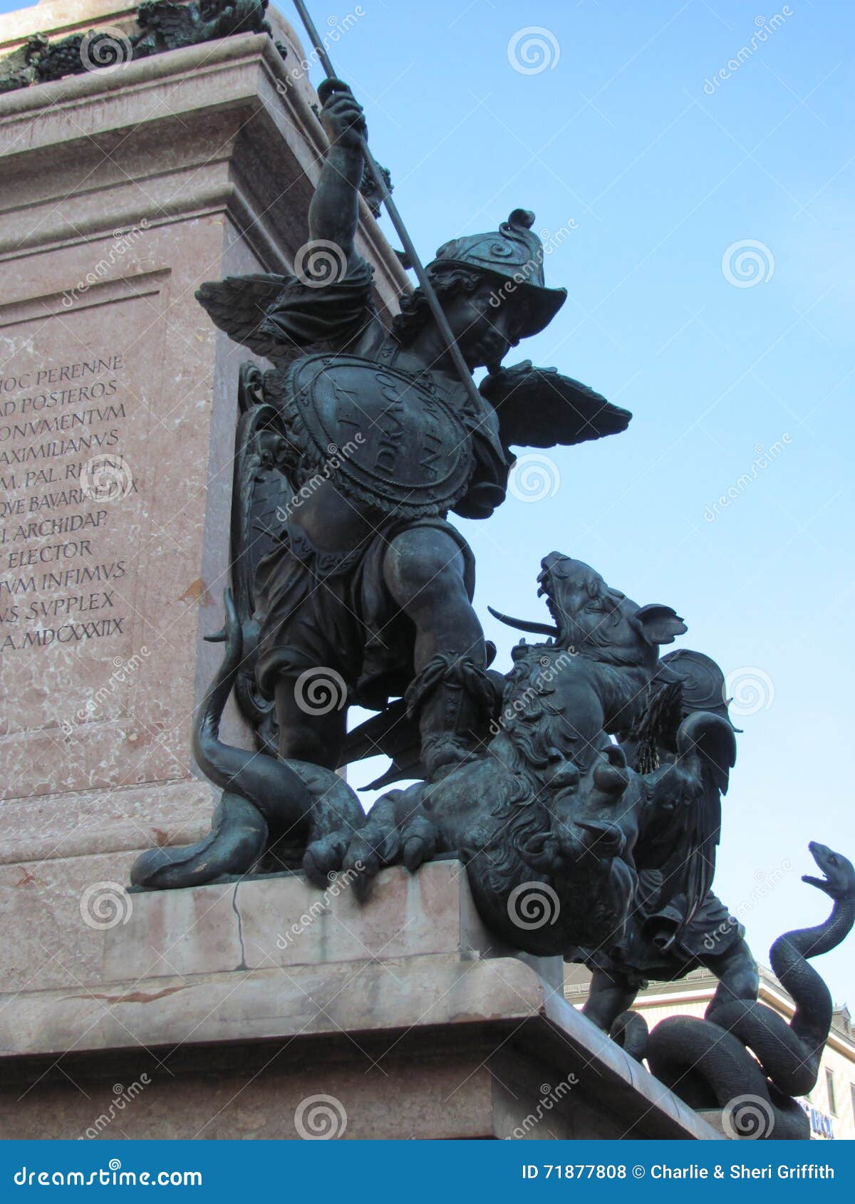 Statue Of Angel Fighting Beasts. Stock Photo - Image of beasts, explore ...