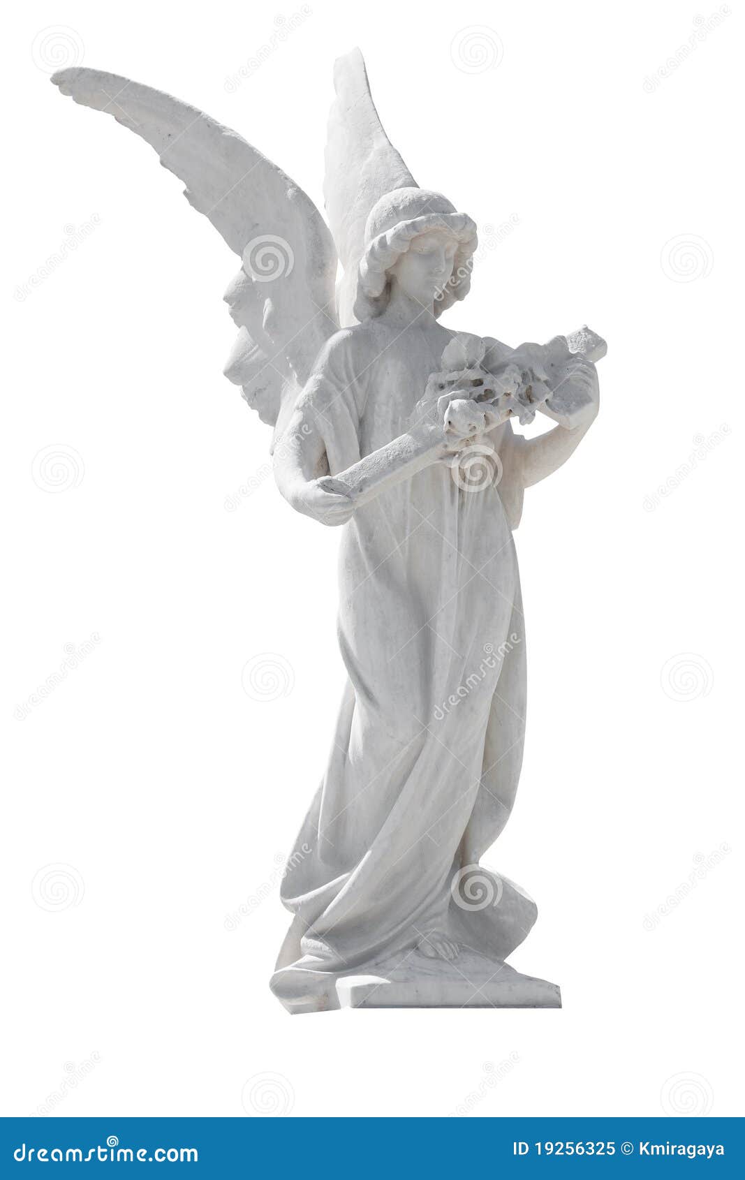 Statue of an Angel with Flowers Isolated Stock Image - Image of antique ...