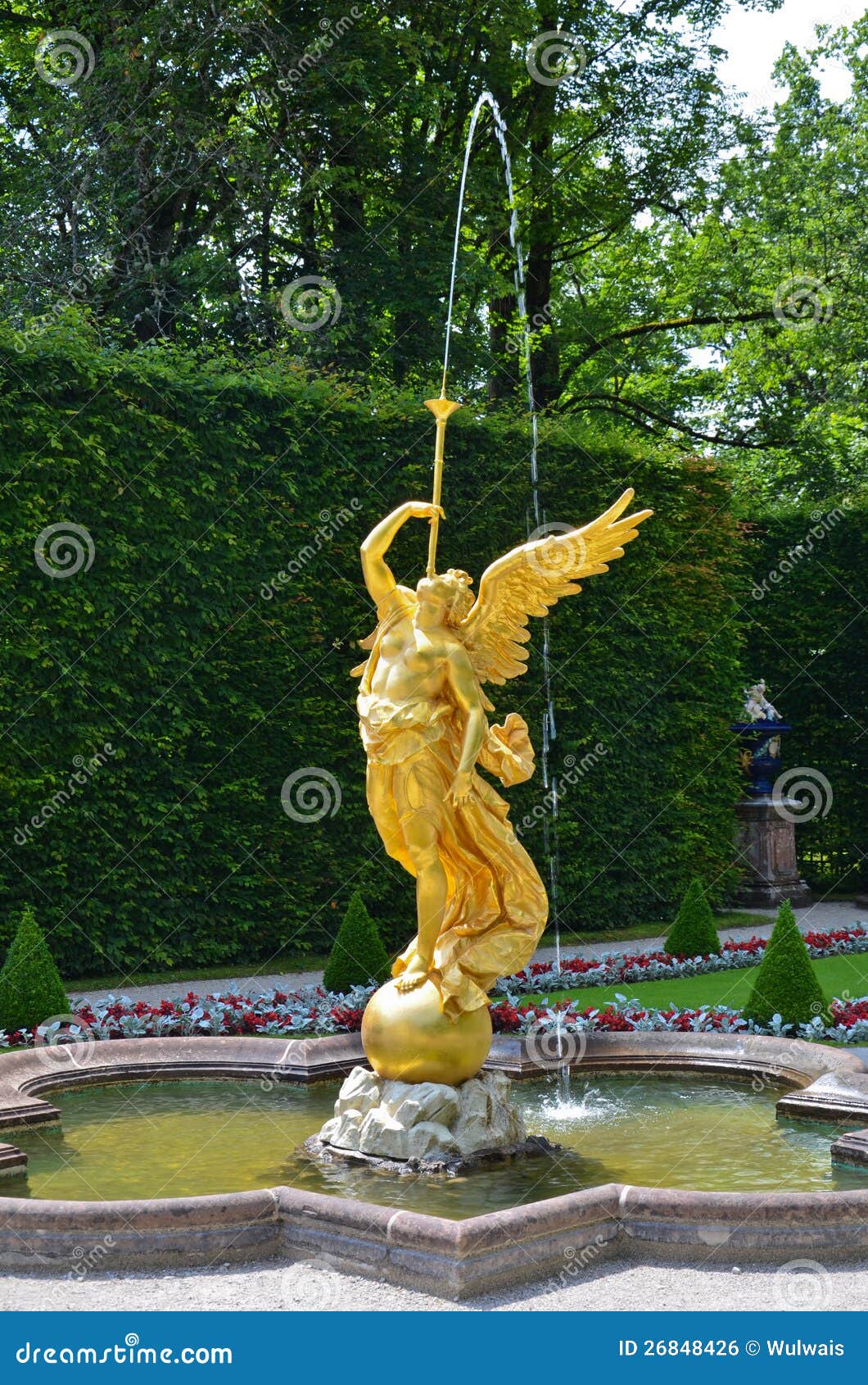 Statue of Angel Fountain, Linderhof Germany Stock Photo - Image of ...