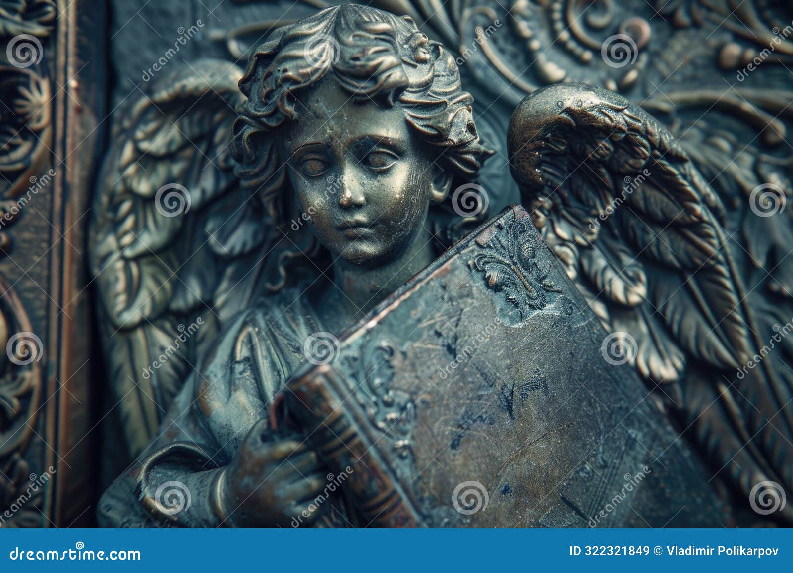 A Statue of an Angel Holding a Book Stock Image - Image of angel ...