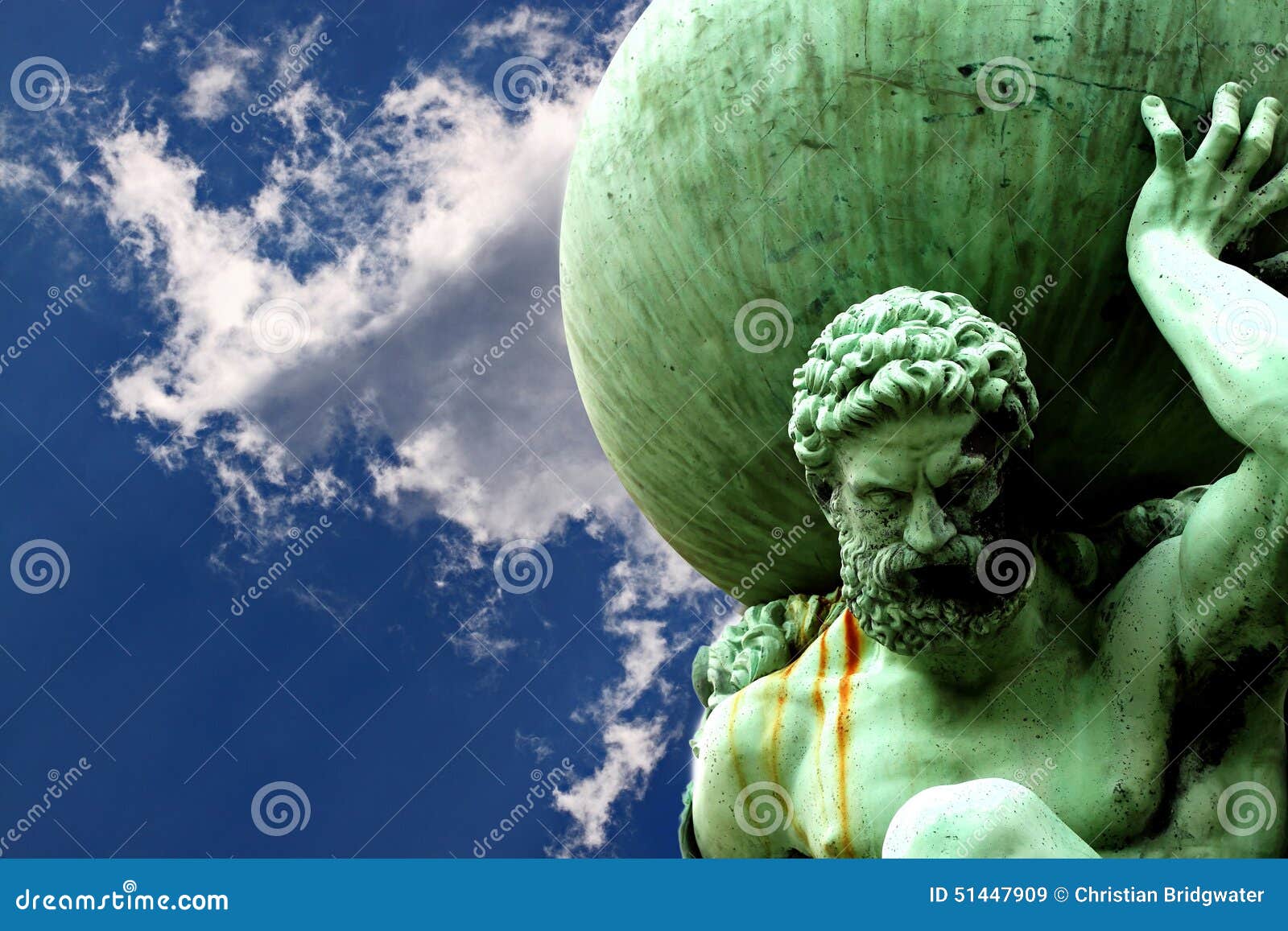 Statue of Atlas cloud a stock image. Image of powerful - 51447909