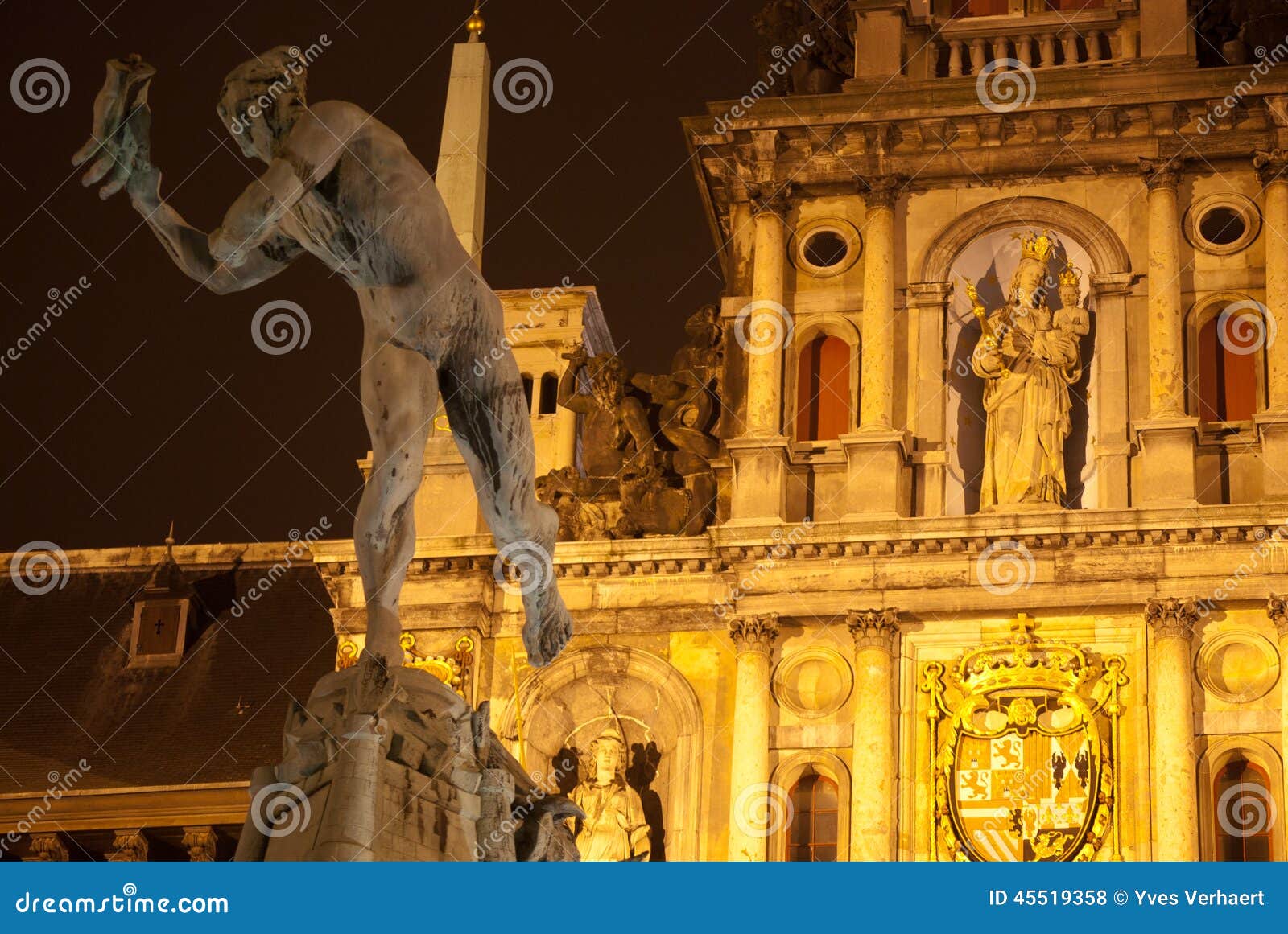 Statue of Brabo stock photo. Image of belgium, market - 45519358
