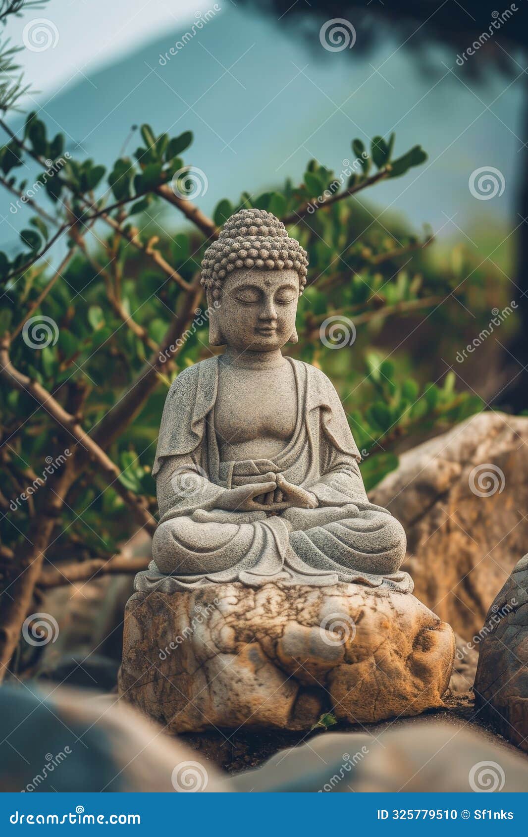 A Statue of Buddha in a Meditative Pose, Placed Amidst Nature with a ...
