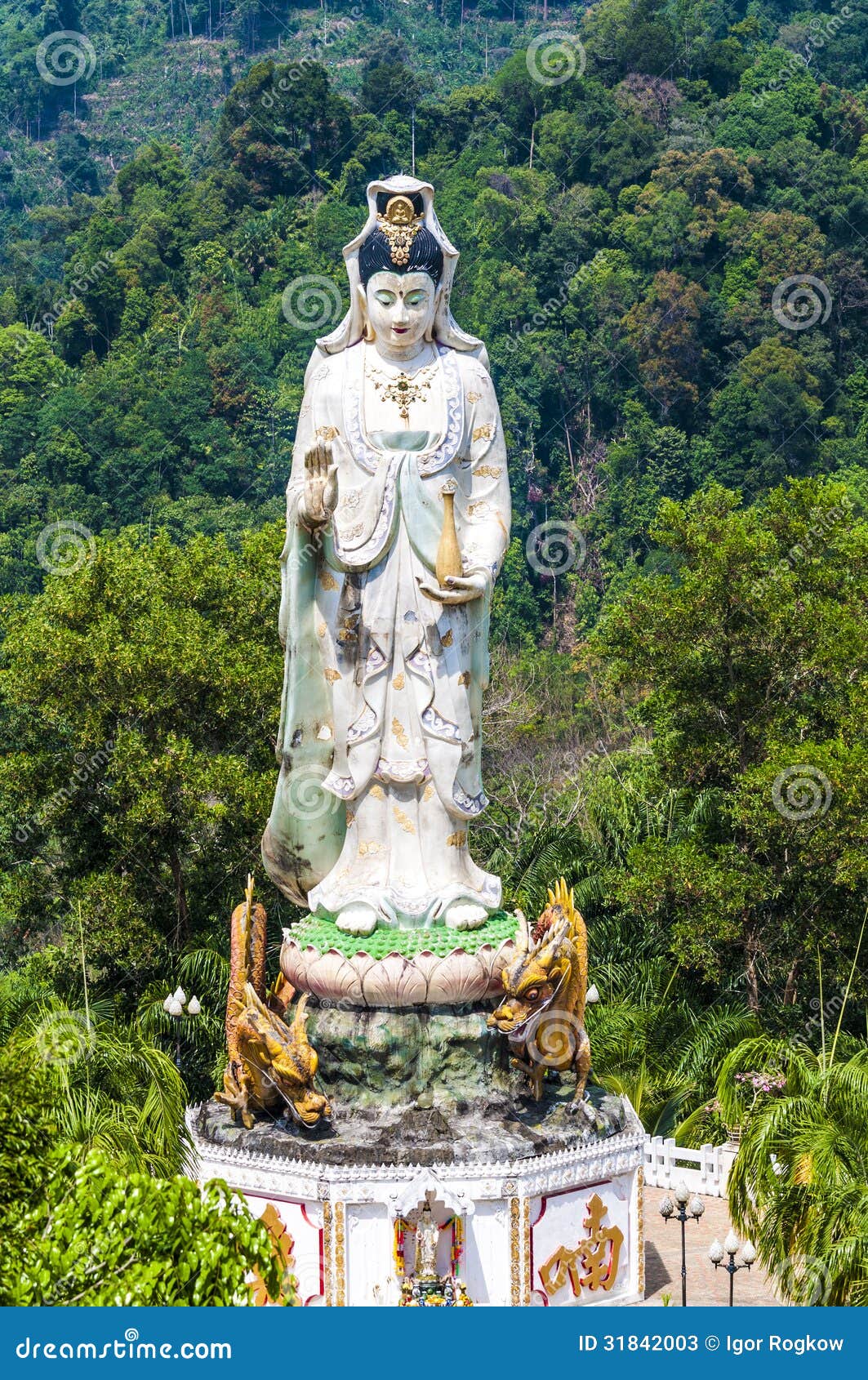 Statue of the Buddhist Goddess of Mercy in the Mountains Stock Image ...
