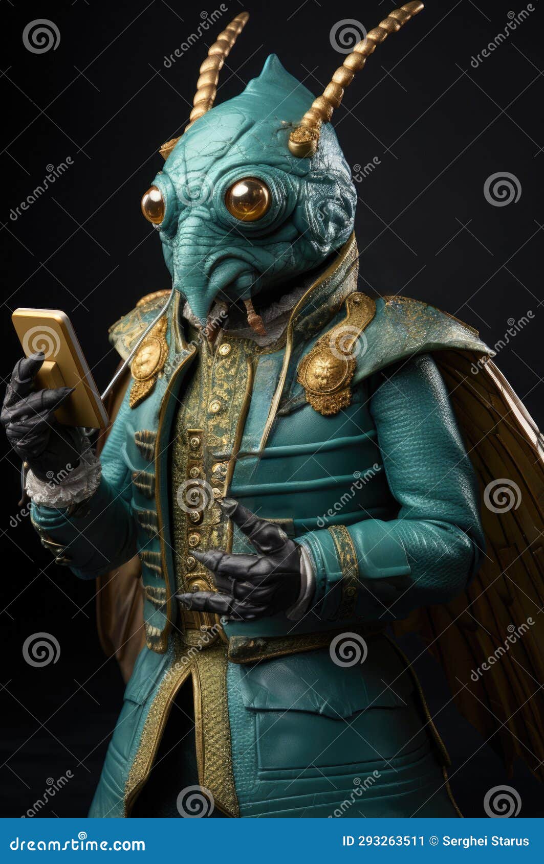 A Statue of a Bug Man Holding a Cell Phone, AI Stock Illustration ...