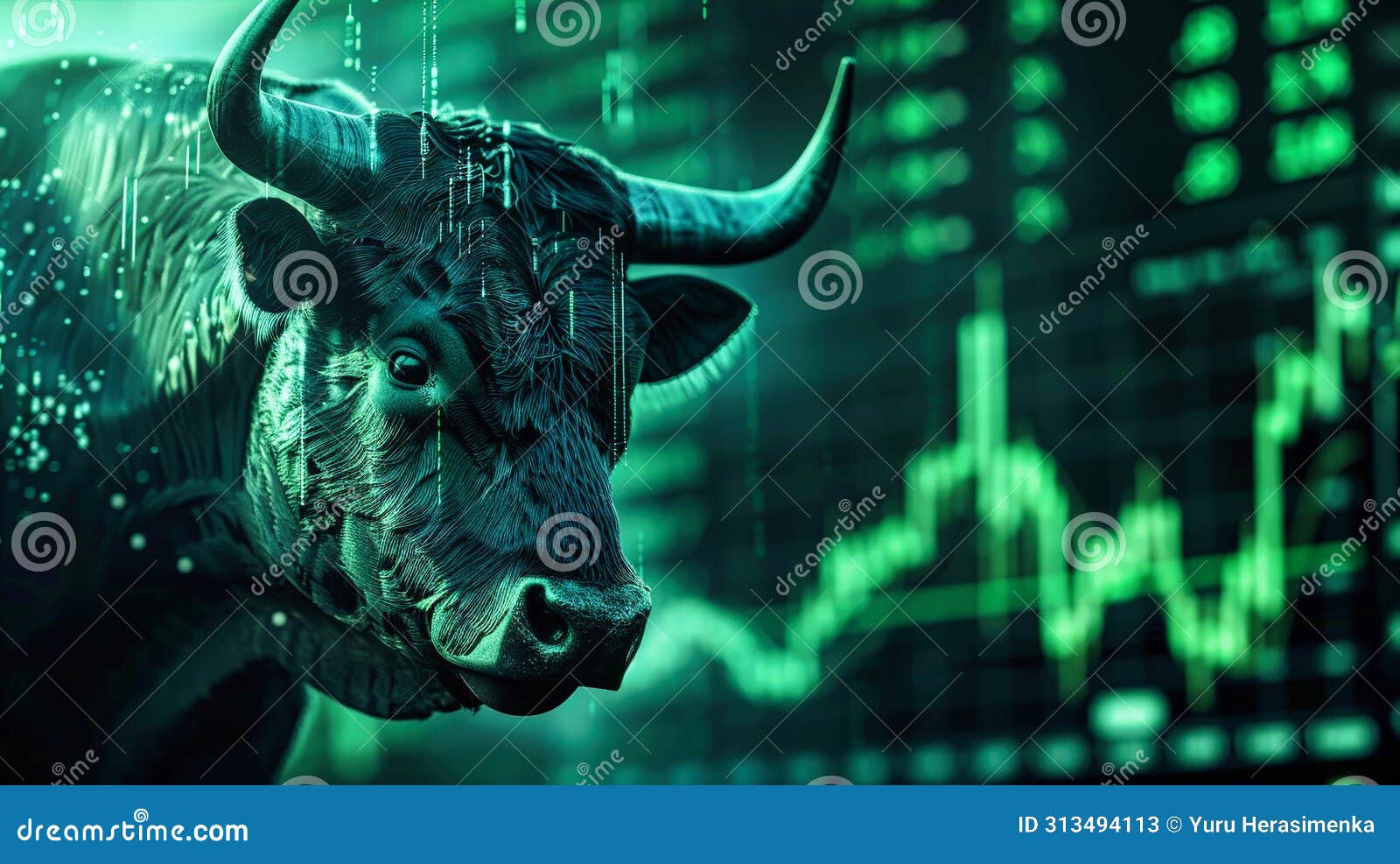 A Statue of a Bull Positioned in Front of a Detailed Stock Chart ...
