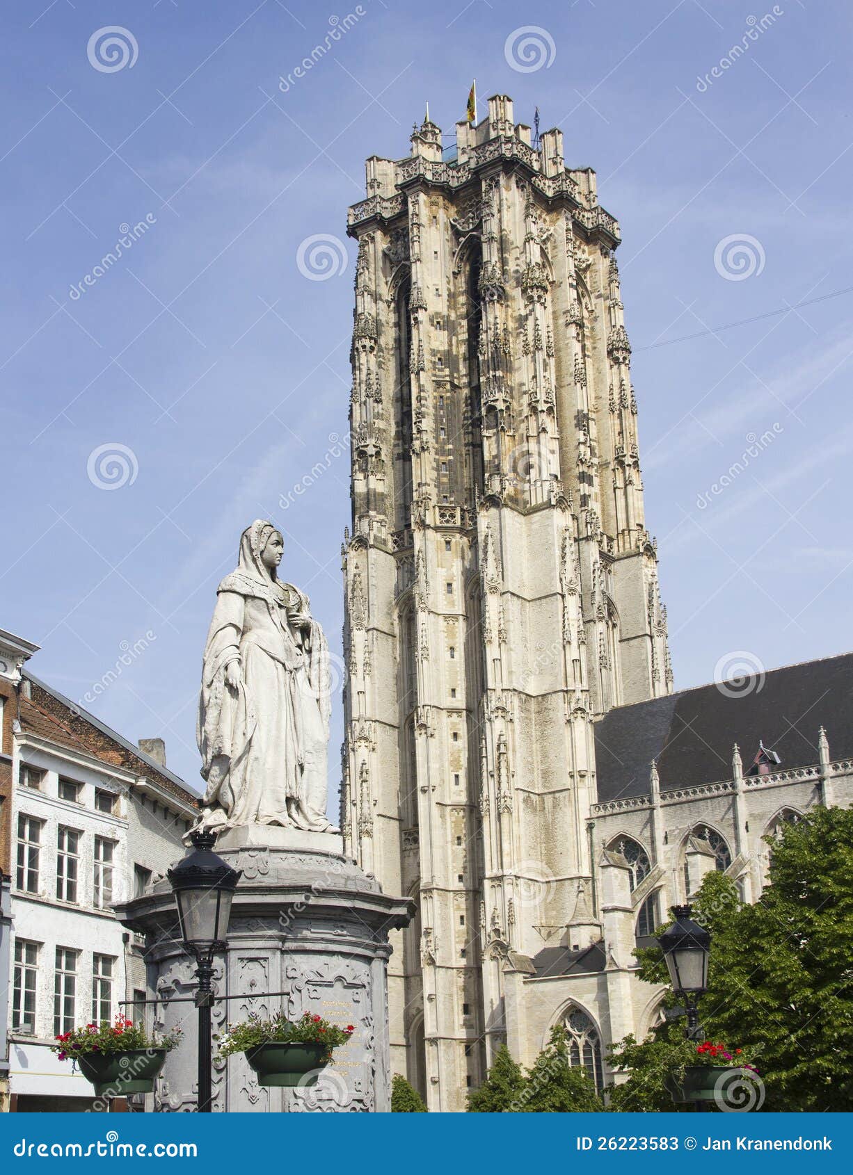 Statue and Cathedral of Mechelen, Belgium Stock Image - Image of ...