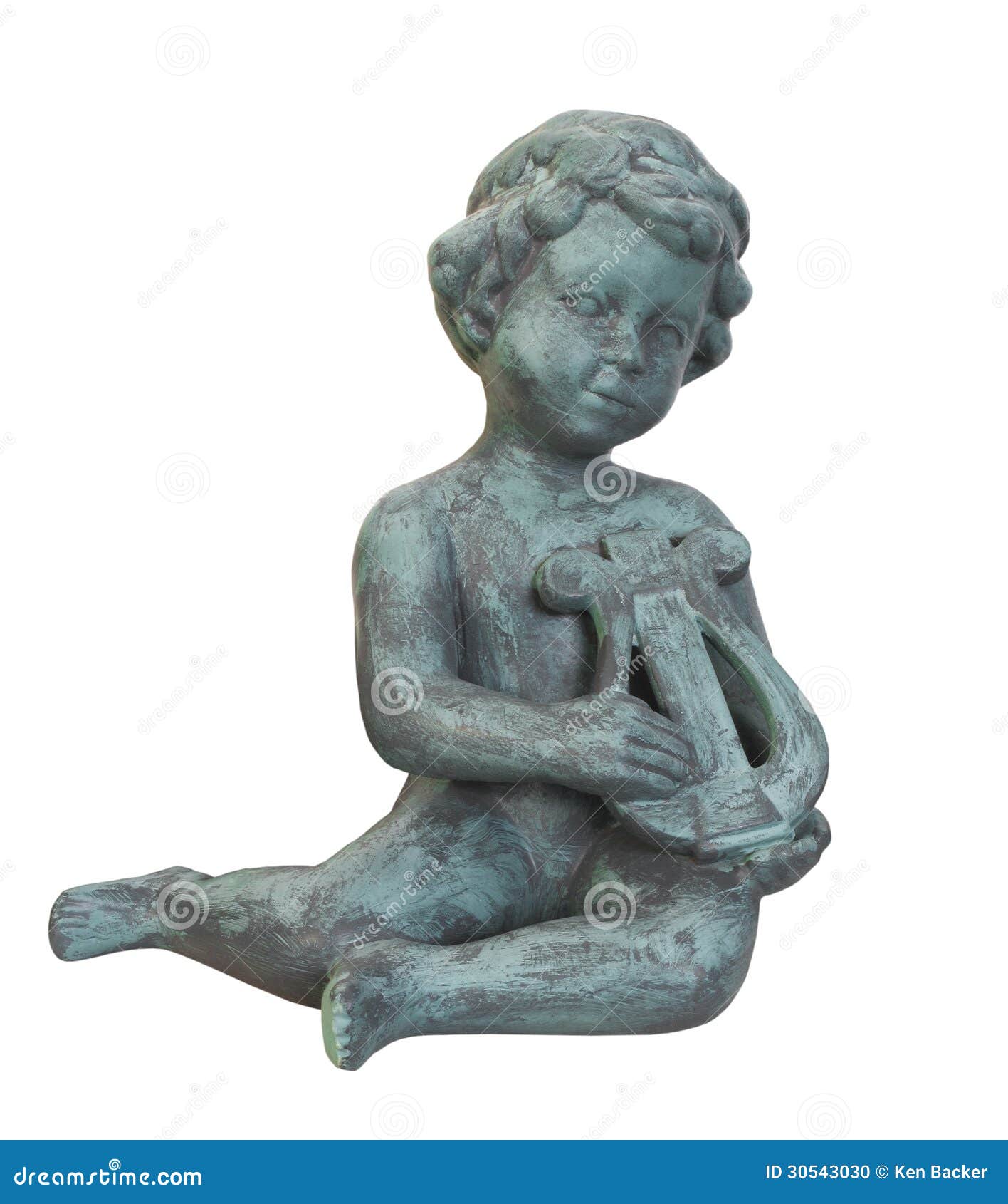 Statue of Cherub Playing Lyre Isolated. Stock Photo - Image of figurine ...