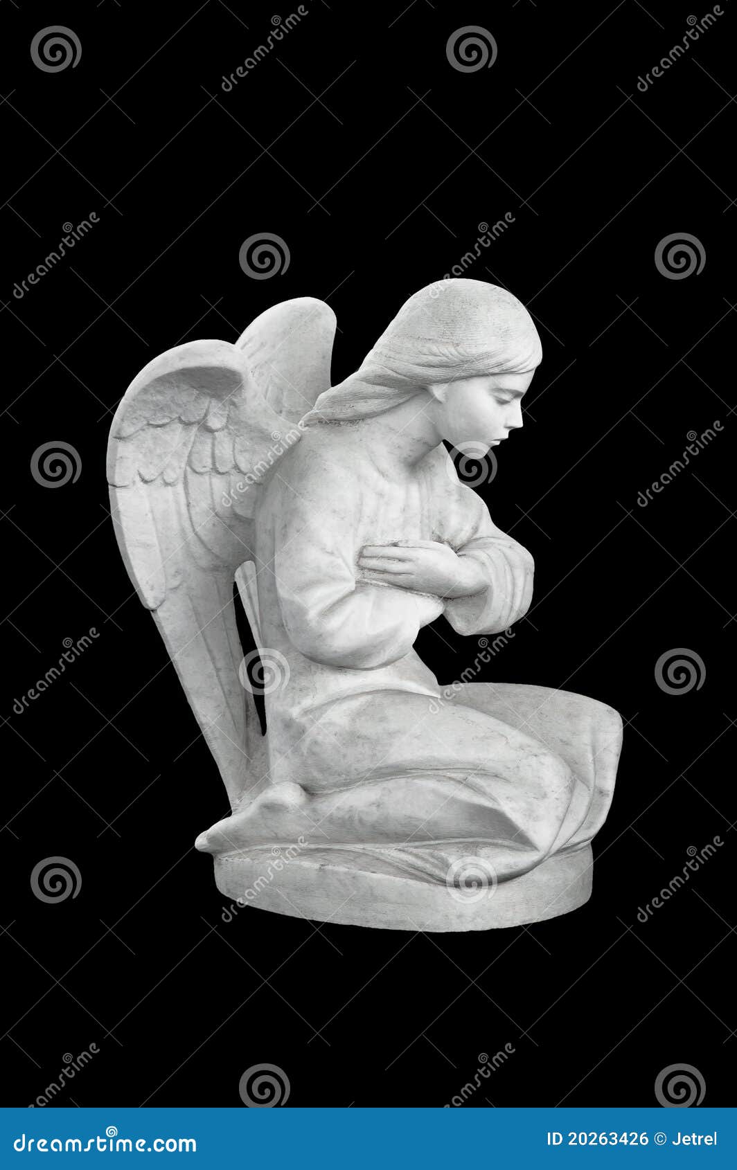 Statue of a Child Angel. Isolated on Black Stock Photo - Image of ...