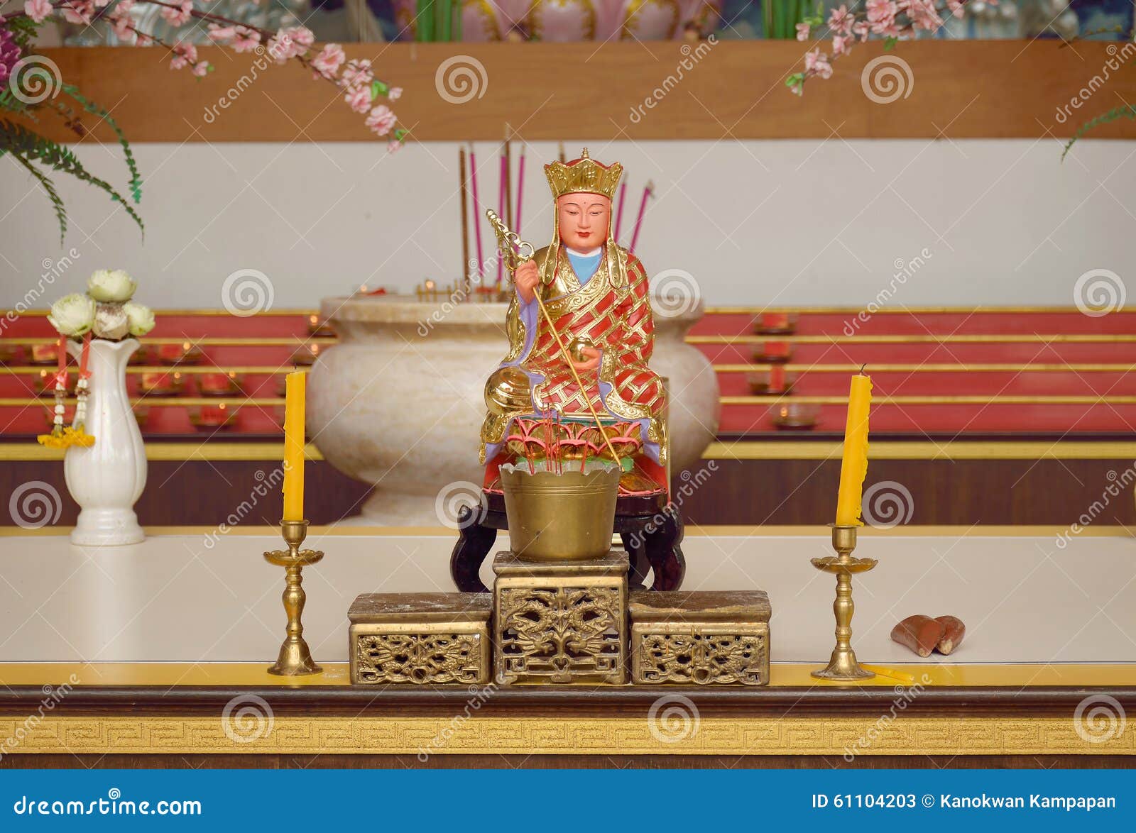 Statue of Chinese Monk and Set of Alter Table Stock Image - Image of ...